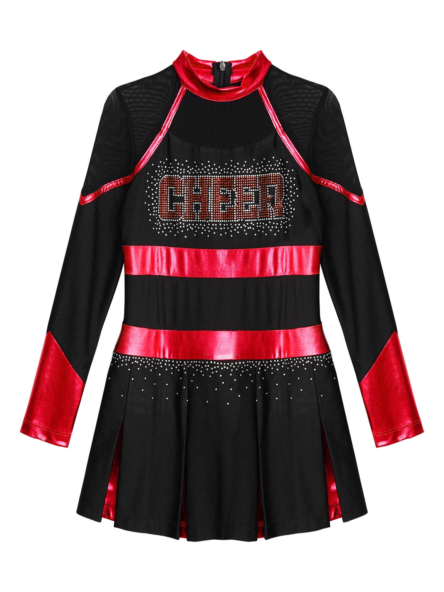 renvena Kids Girls Cheerleading Sequins Long Sleeve Cheer Leader Dress ...
