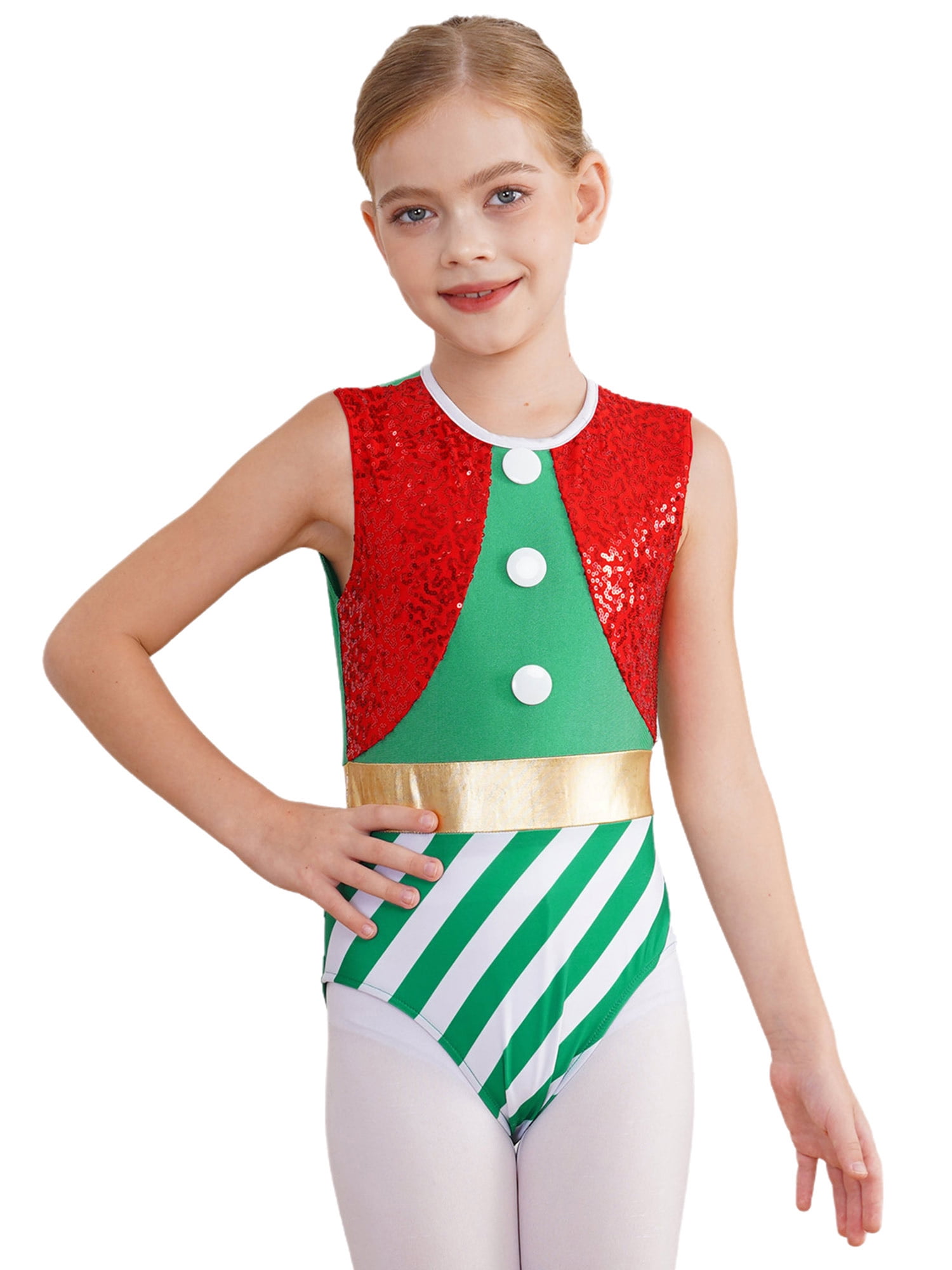 renvena Kids Girls Christmas Candy Cane Stripes Ballet Dance Unitard ...