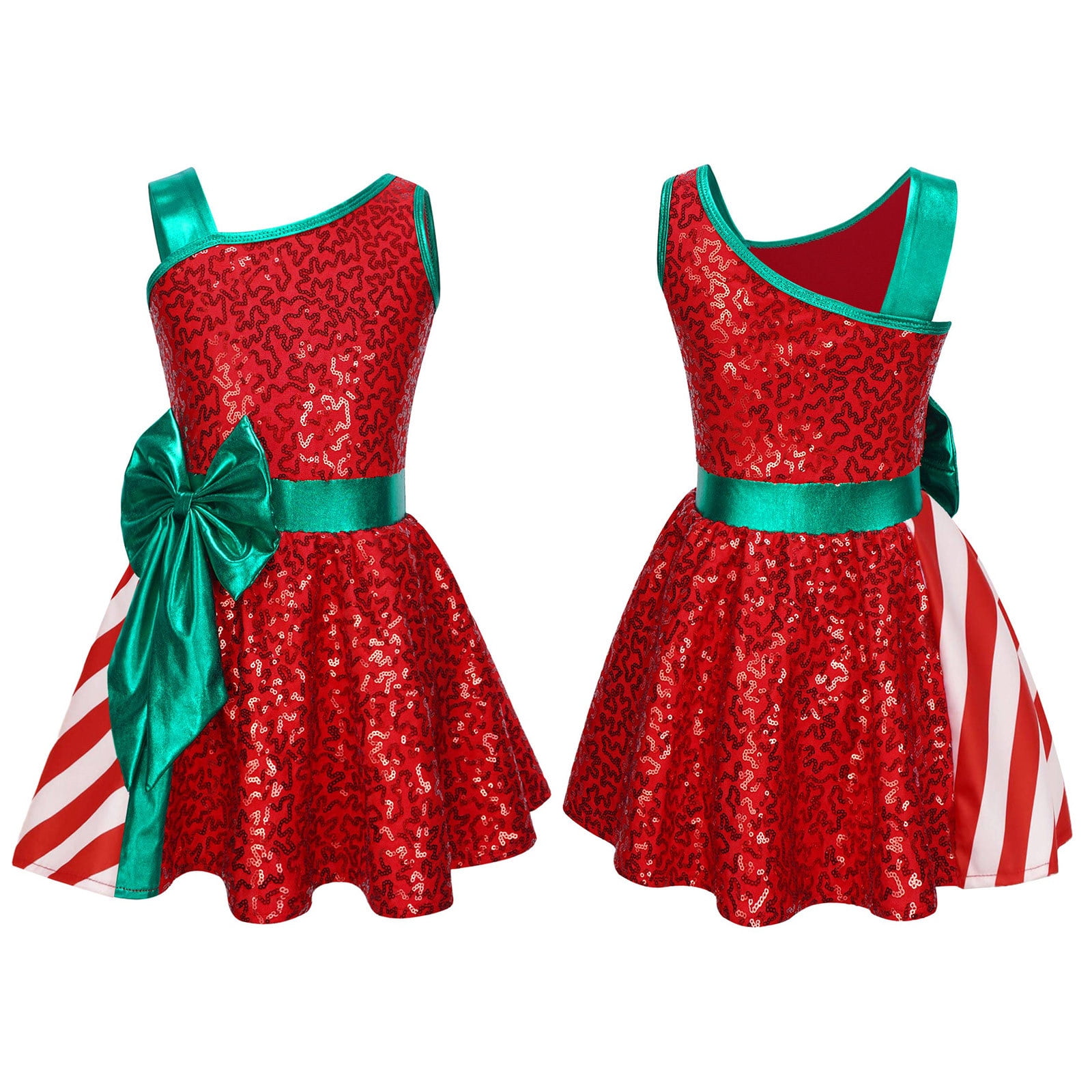 renvena Kids Girls Christmas Dance Dress up Asymmetrical Shoulder Shiny ...