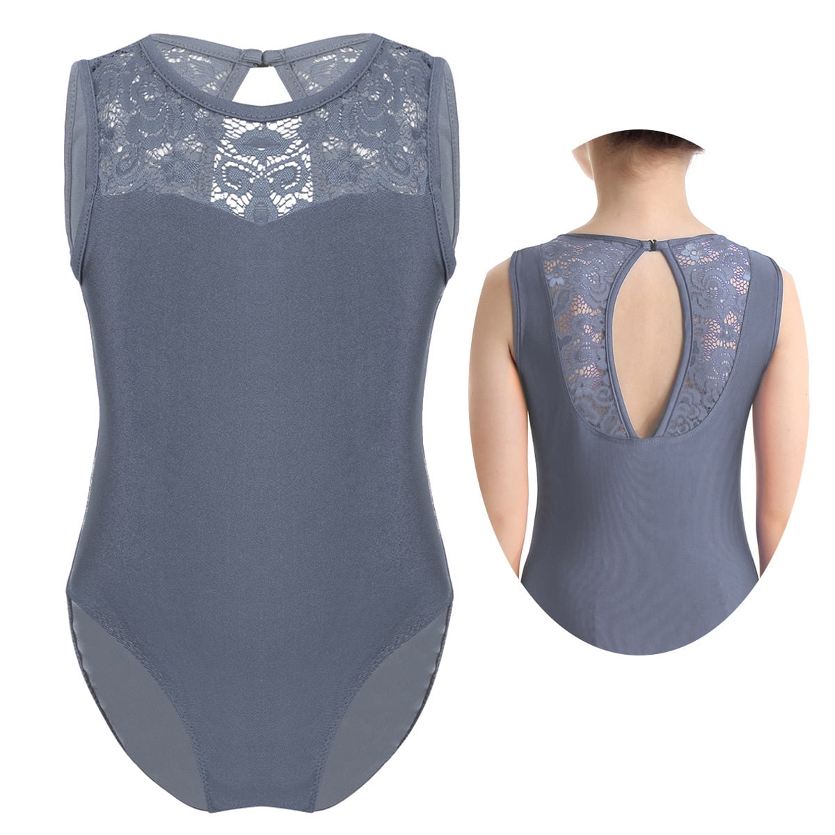 renvena Kids Girls Classic Ballet Dance Leotard Gymnastic Active Sleeveless Floral Lace Splice ...