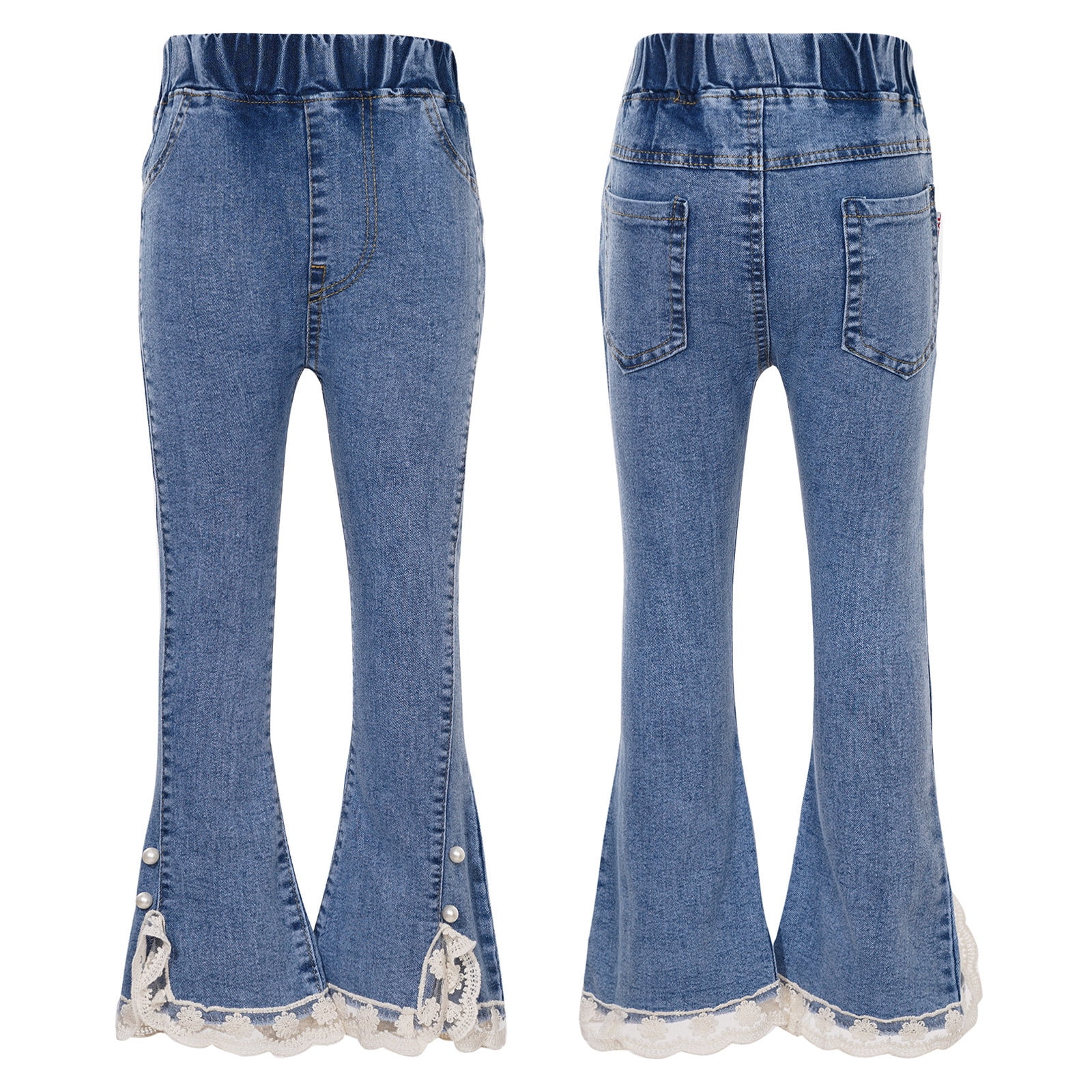 renvena Kids Girls Flared Jeans High Waist Lace Bell Bottom Denim Pants ...