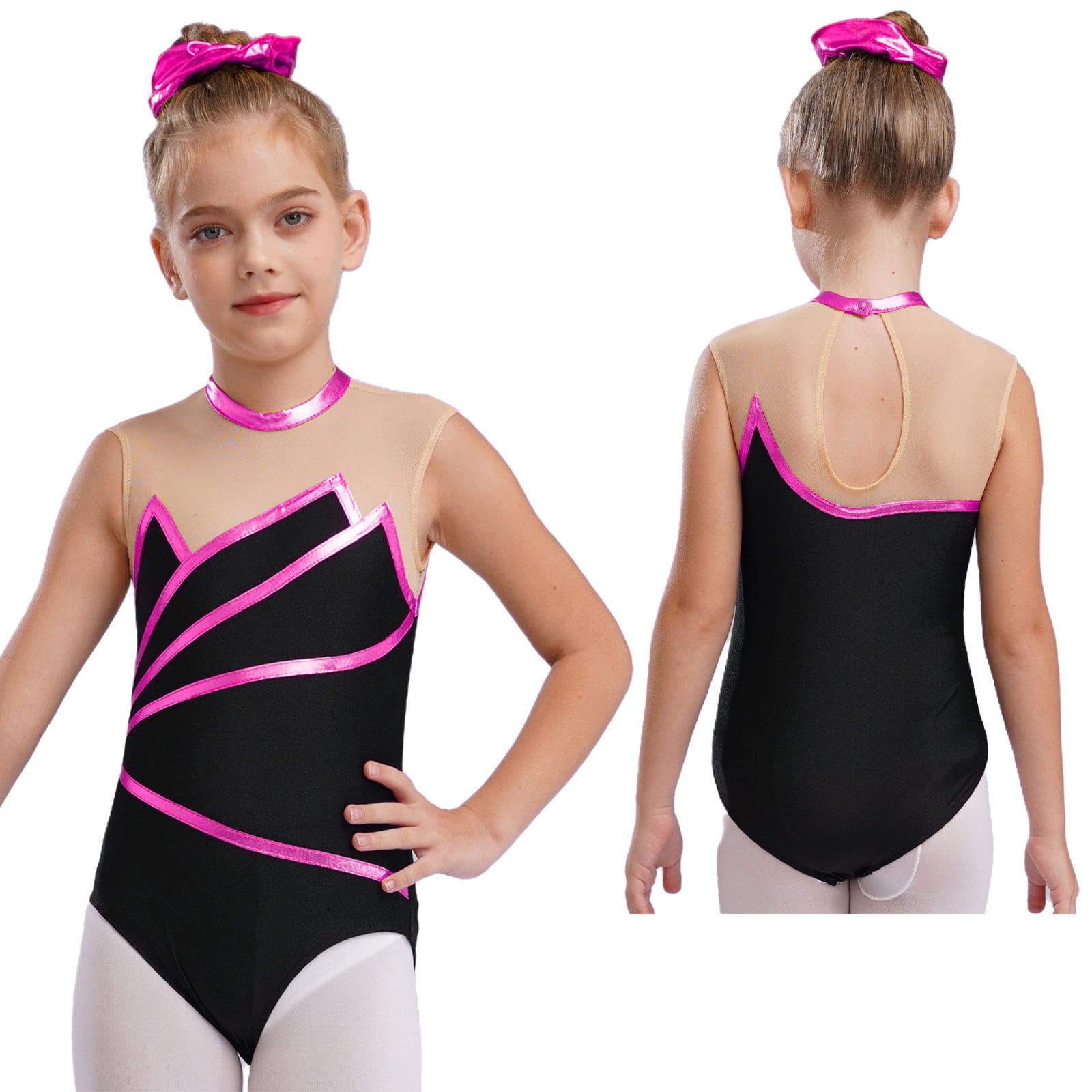 renvena Kids Girls Gymnastic Leotard Mock Neck Sleeveless Bodysuit ...