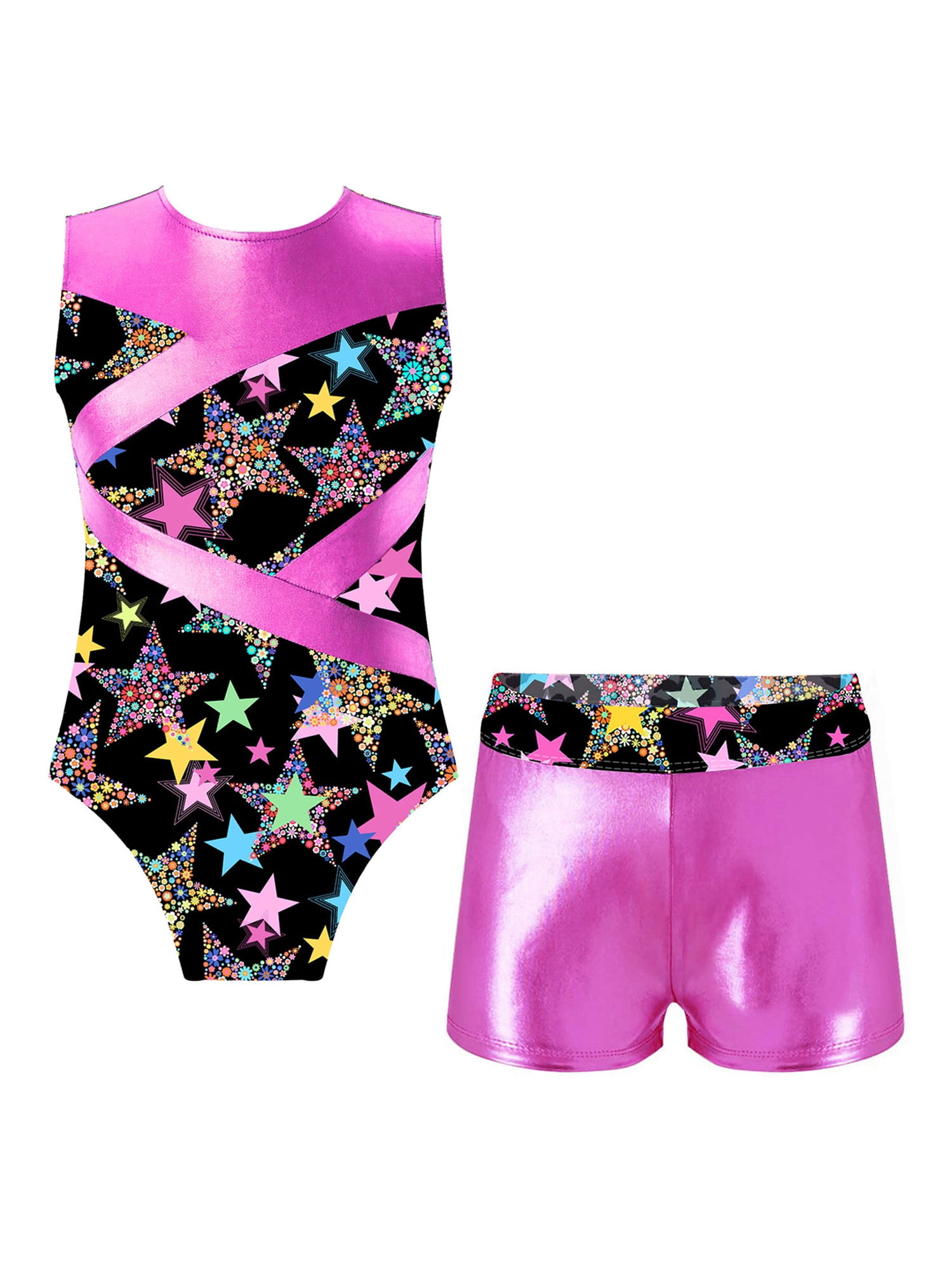 renvena Kids Girls Gymnastics Dance Suit Sleeveless Leotard with Shorts ...