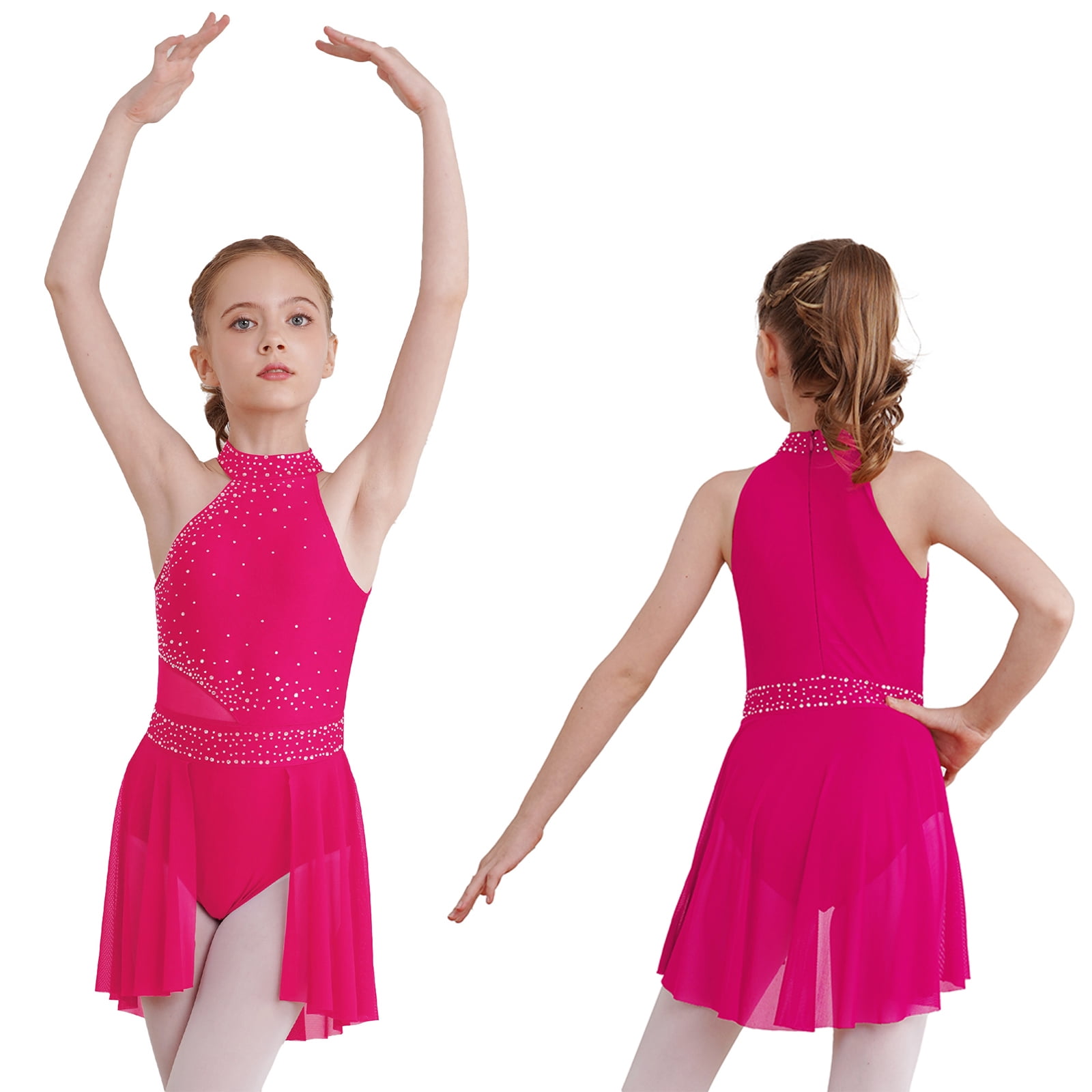 renvena Kids Girls Gymnastics Leotard High-Low Tutu Skirt Sleeveless ...