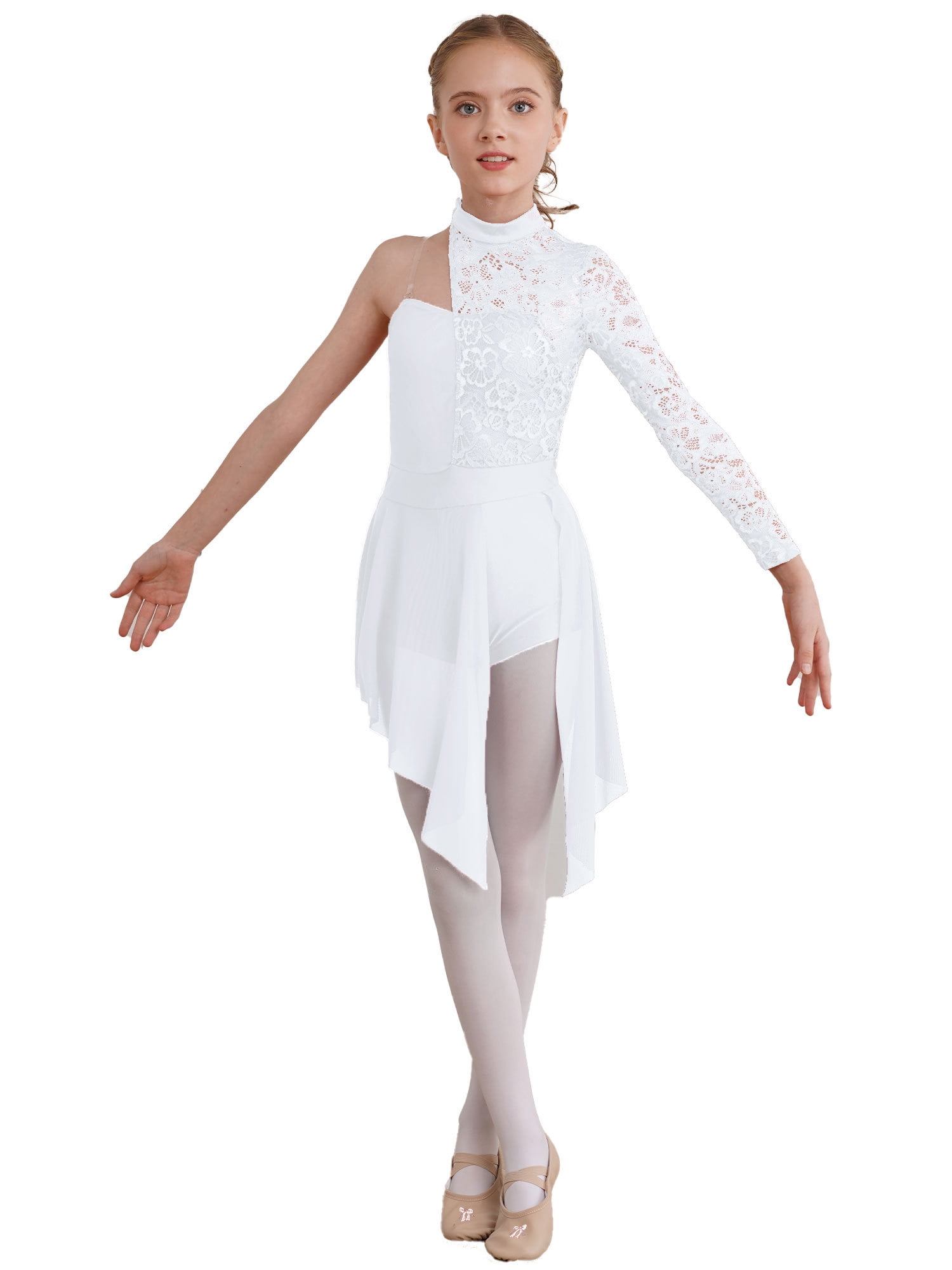 renvena Kids Girls High Neck High-low Chiffon Ballet Leotard Lyrical ...