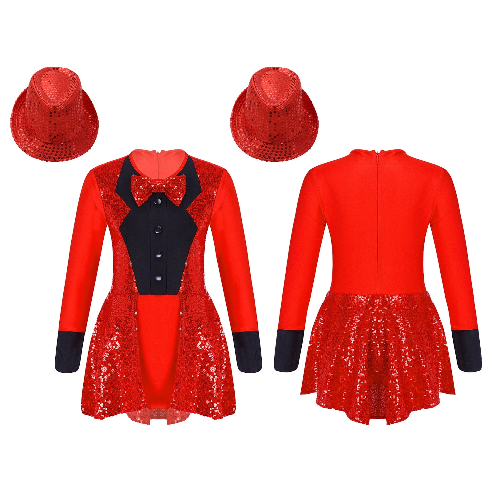 renvena Kids Girls Long Sleeve Bow Tie Sequins Patchwork Zipper Leotard ...