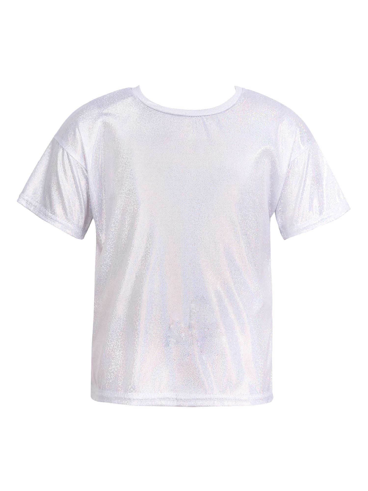renvena Kids Girls Long Sleeve Shiny Metallic Dance T-shirt Top Jazz ...