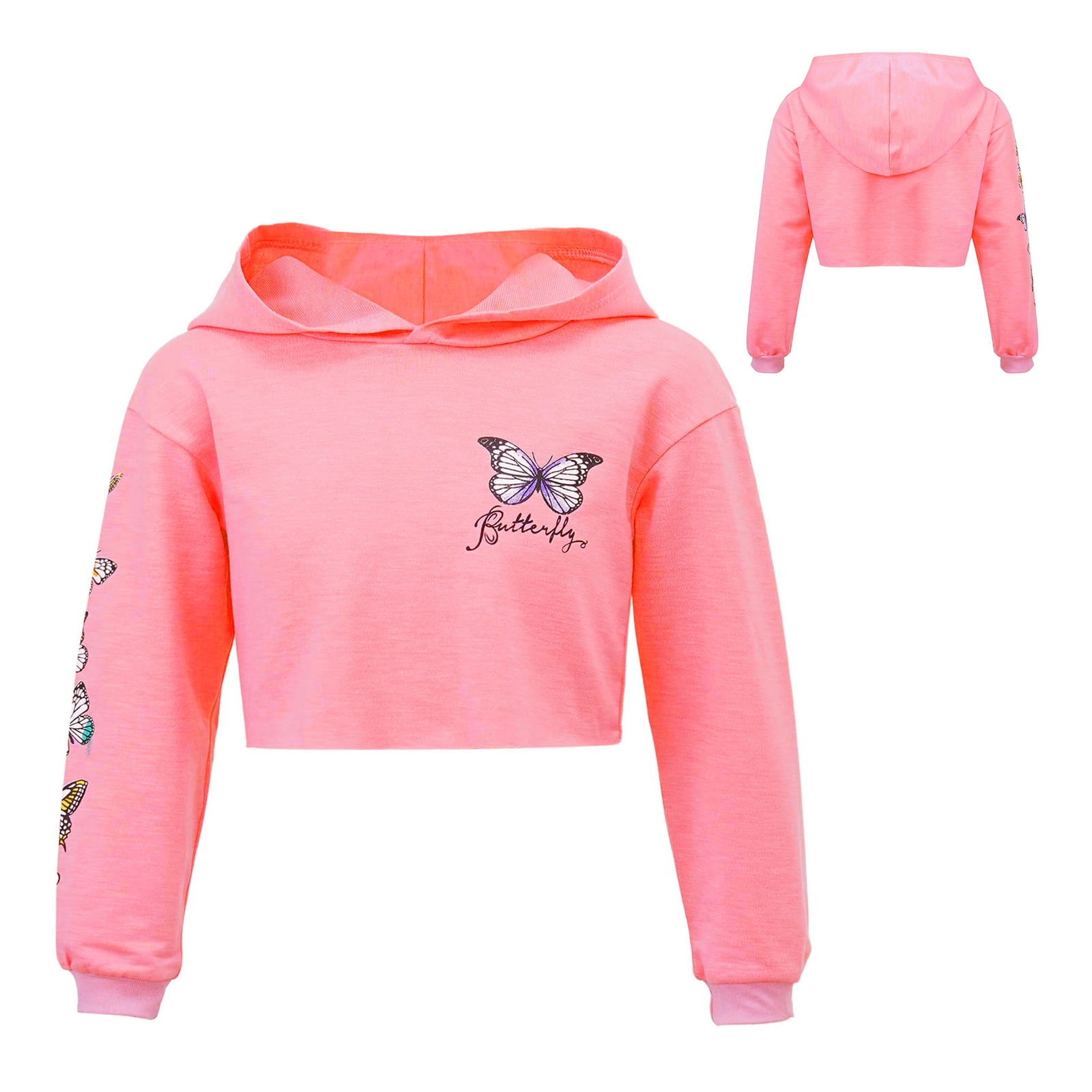 renvena Kids Girls Long Sleeves Pullover Hooded Sweatshirts Crop Tops ...