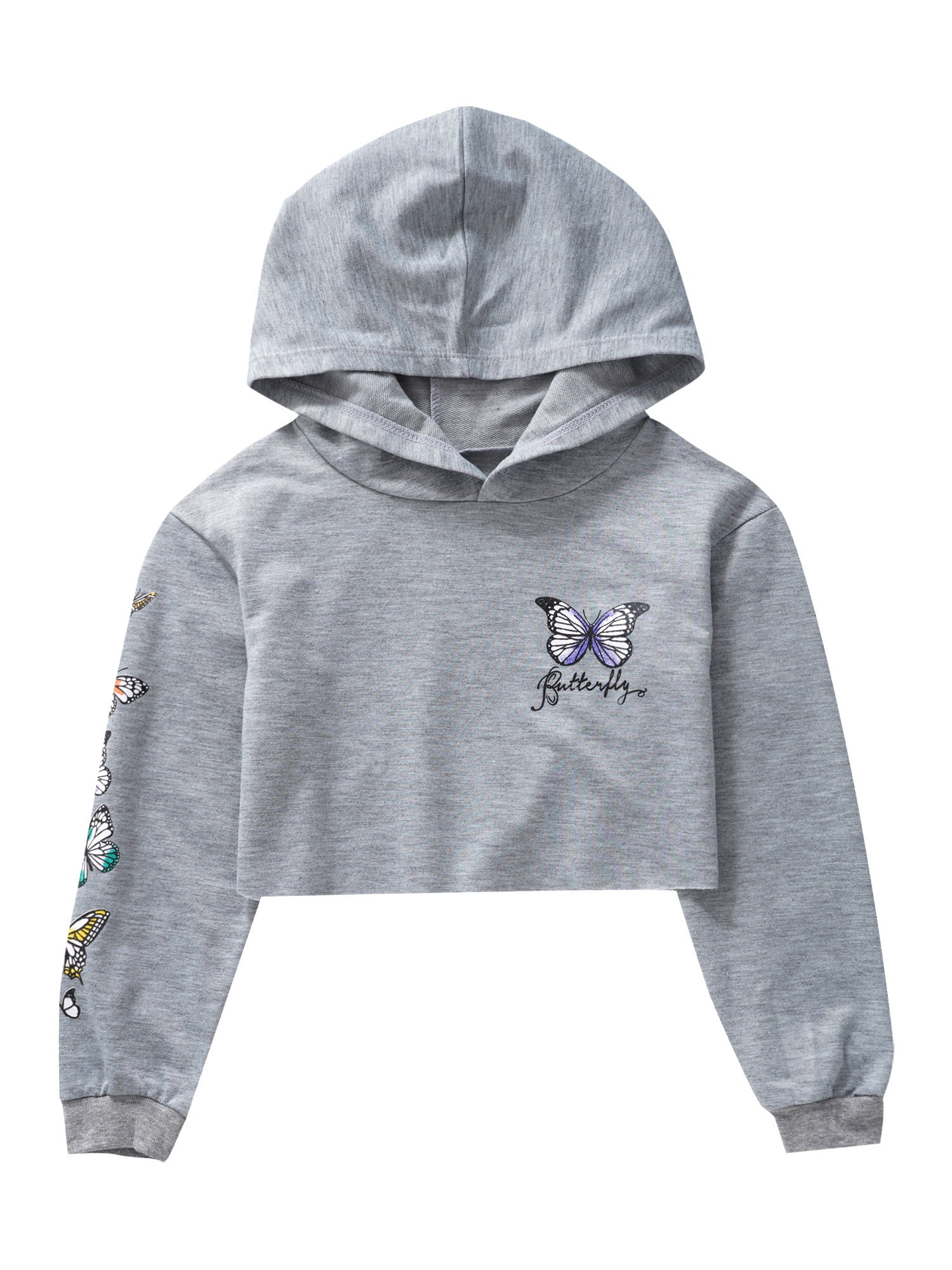 renvena Kids Girls Long Sleeves Pullover Hooded Sweatshirts Crop Tops ...