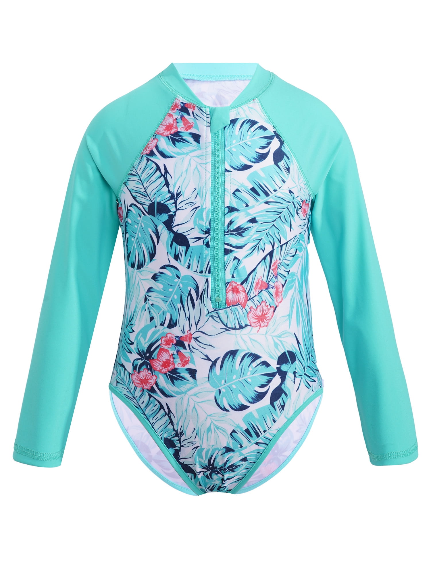 renvena Kids Girls Long Sleeves Zipper Rash Guard Swimwear Sun ...
