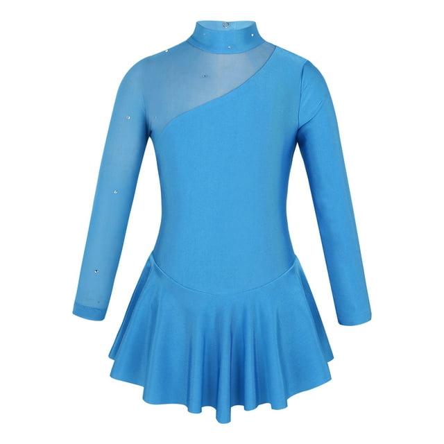 renvena Kids Girls Mesh Splice Ice Figure Tutu Dress Leotard Long ...