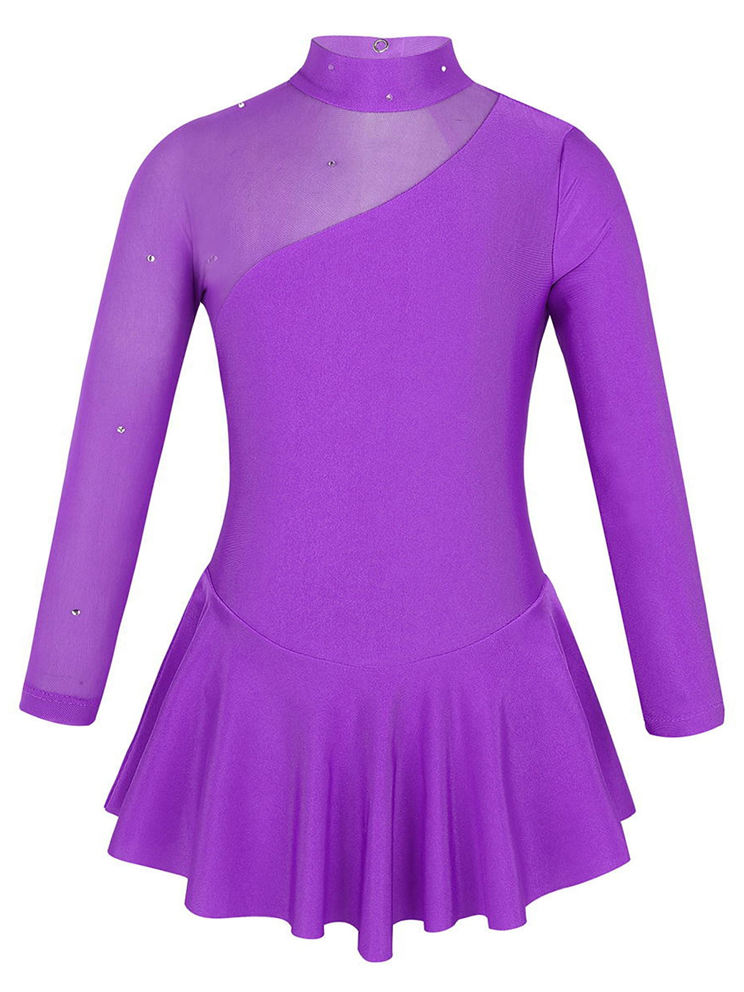 renvena Kids Girls Mesh Splice Ice Figure Tutu Dress Leotard Long ...