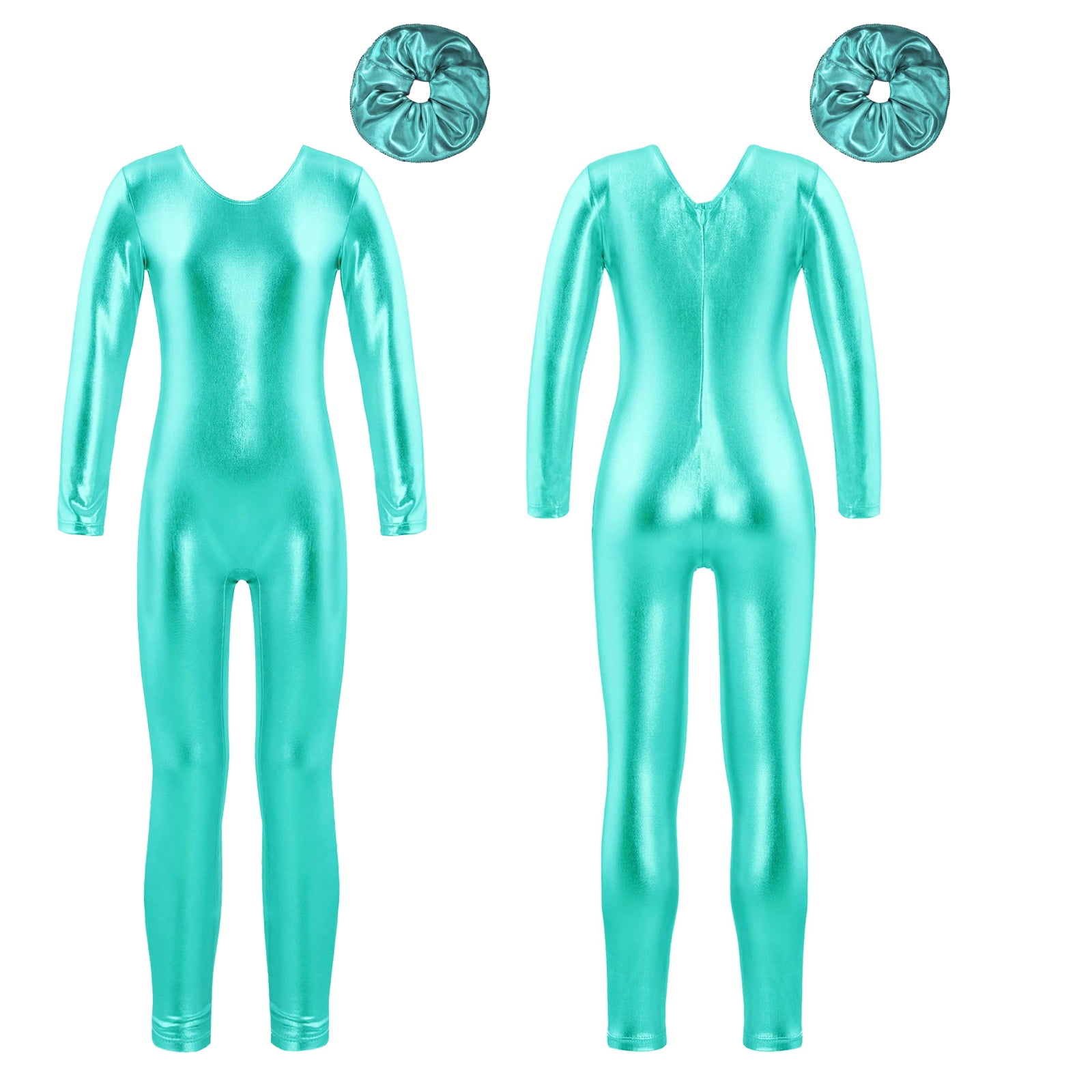 renvena Kids Girls Metallic Long Sleeve Gymnastic Leotard Unitard Full ...