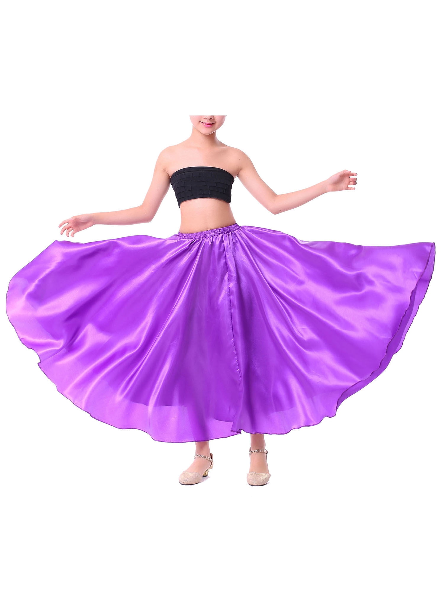 renvena Kids Girls Satin Spanish Bull Dance Skirt Long Latin Belly ...