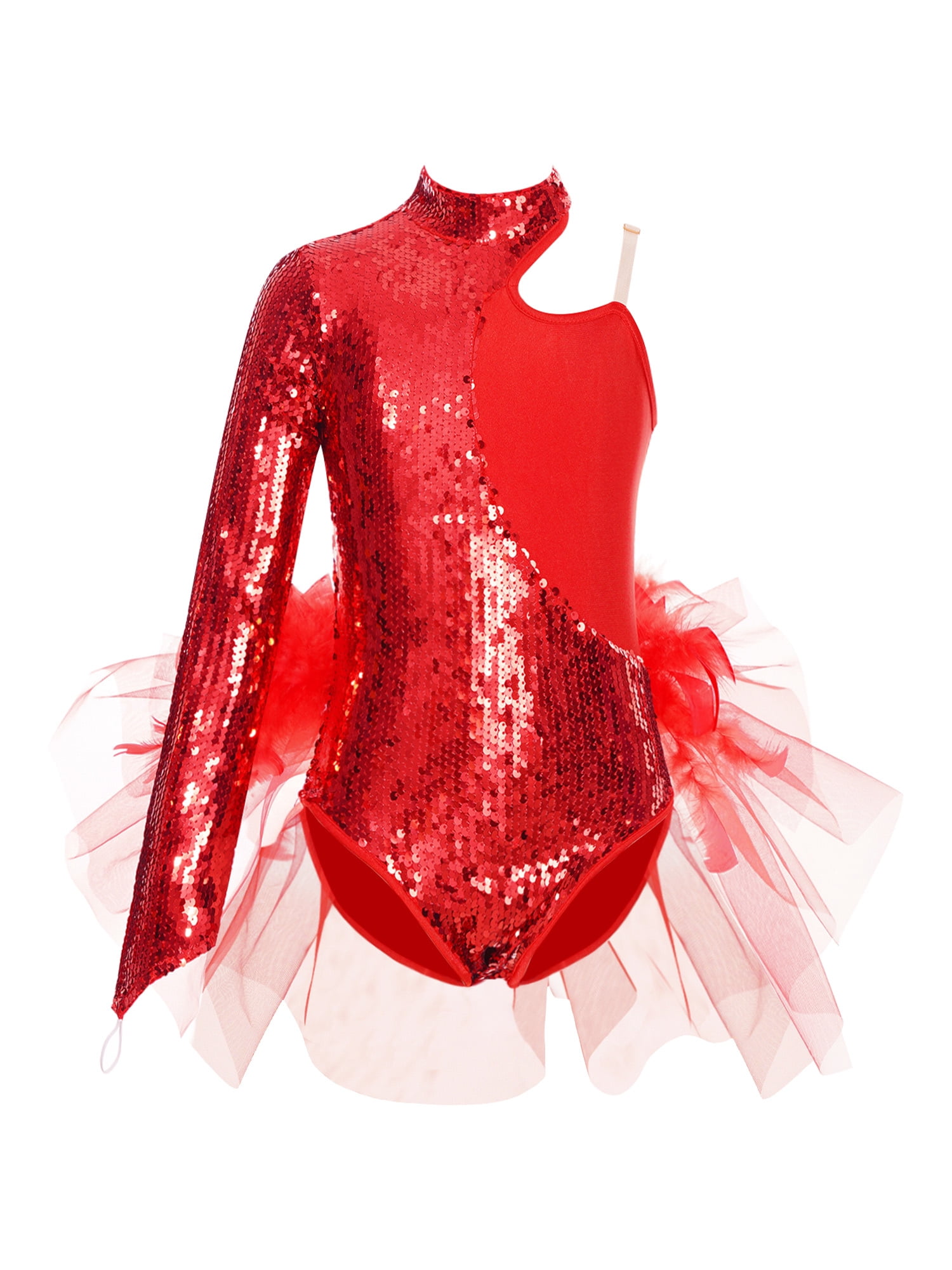 renvena Kids Girls Sequins Feather Tulle Skirted Leotard Unitard ...