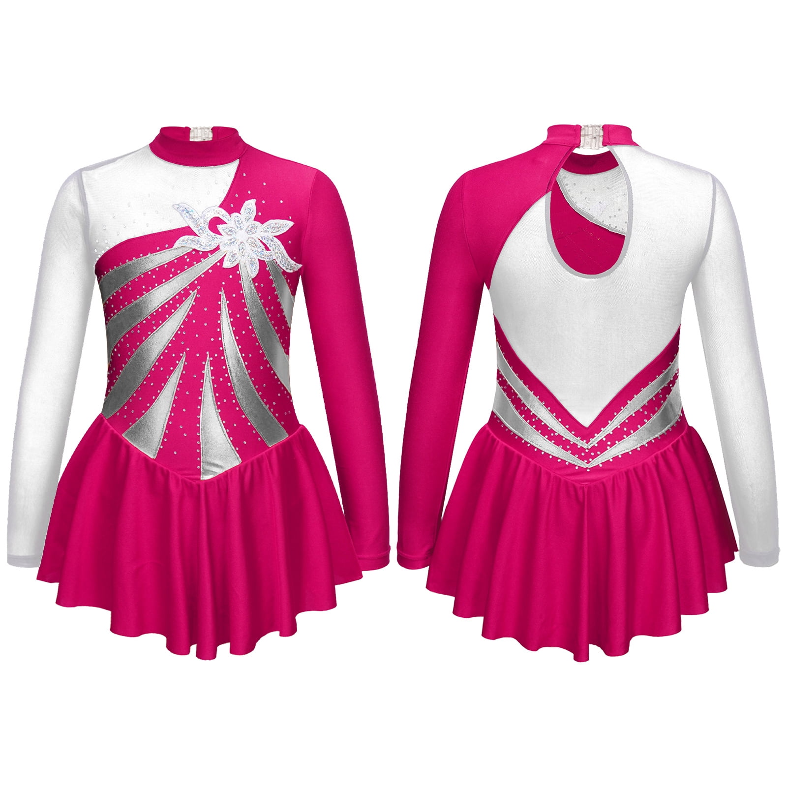 renvena Kids Girls Shiny Metallic Figure Ice Skating Dress Sequin ...