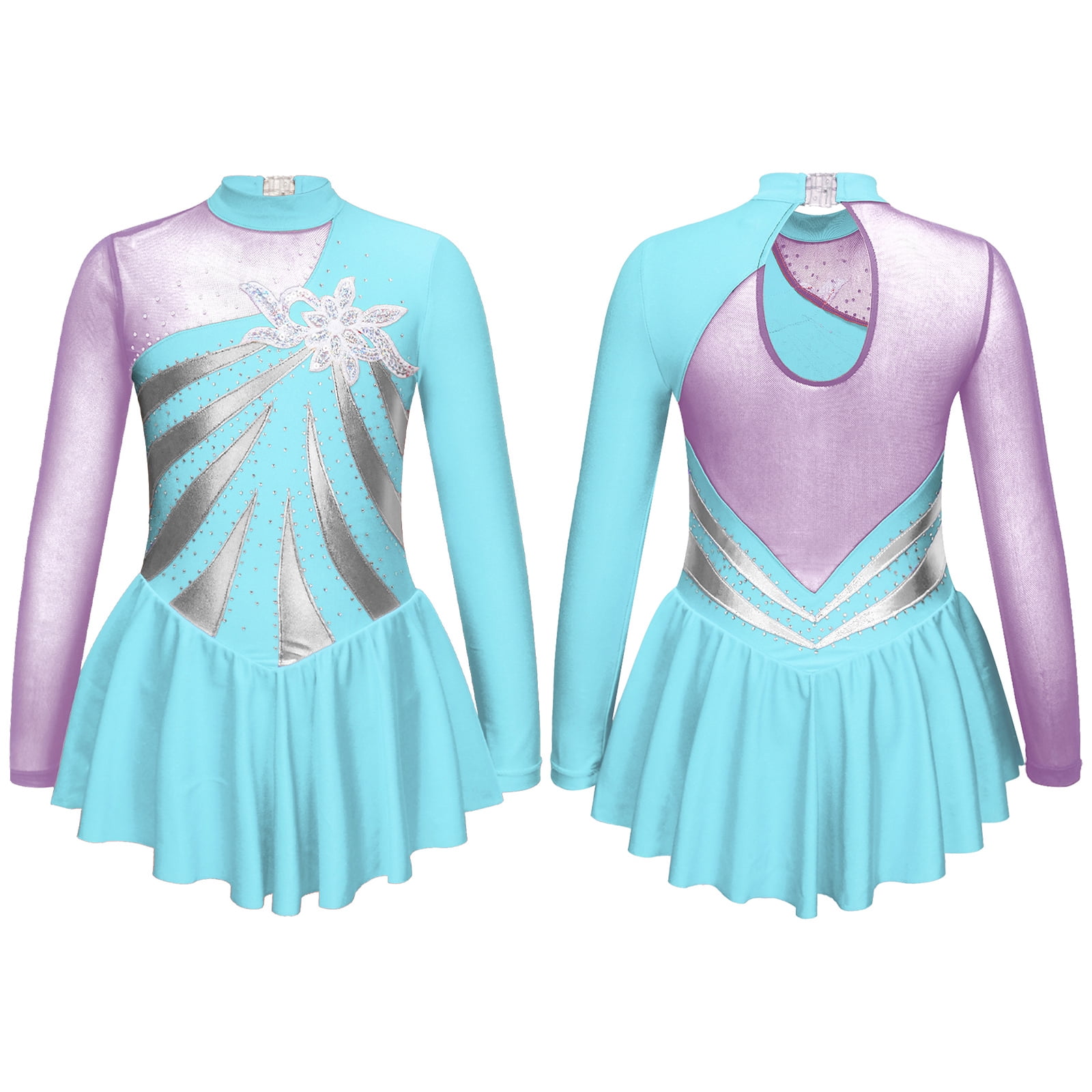 renvena Kids Girls Shiny Metallic Figure Ice Skating Dress Sequin ...