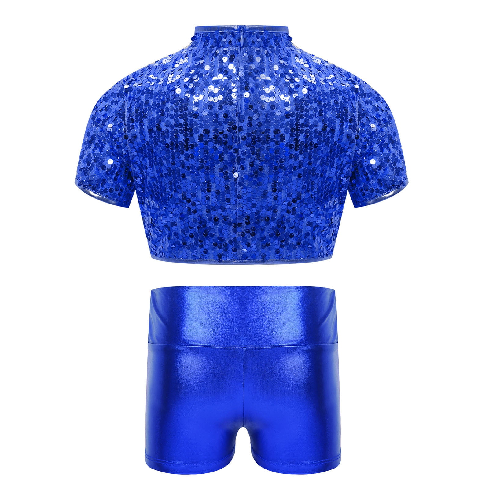 renvena Kids Girls Short Sleeves Sparkly Crop Top and Shiny Metallic ...