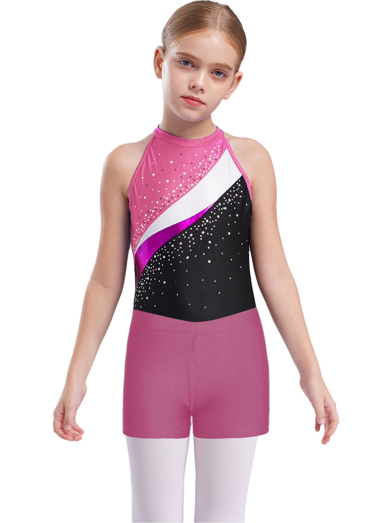 renvena Kids Girls Sleeveless Gymnastics Leotards with Shorts and Hair ...