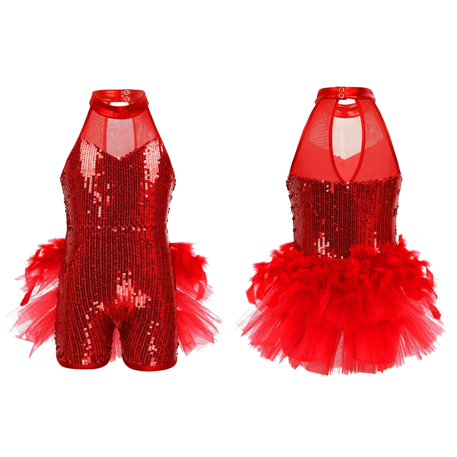 renvena Kids Girls Sleeveless Mock Neck Shiny Sequins Mesh Splice ...