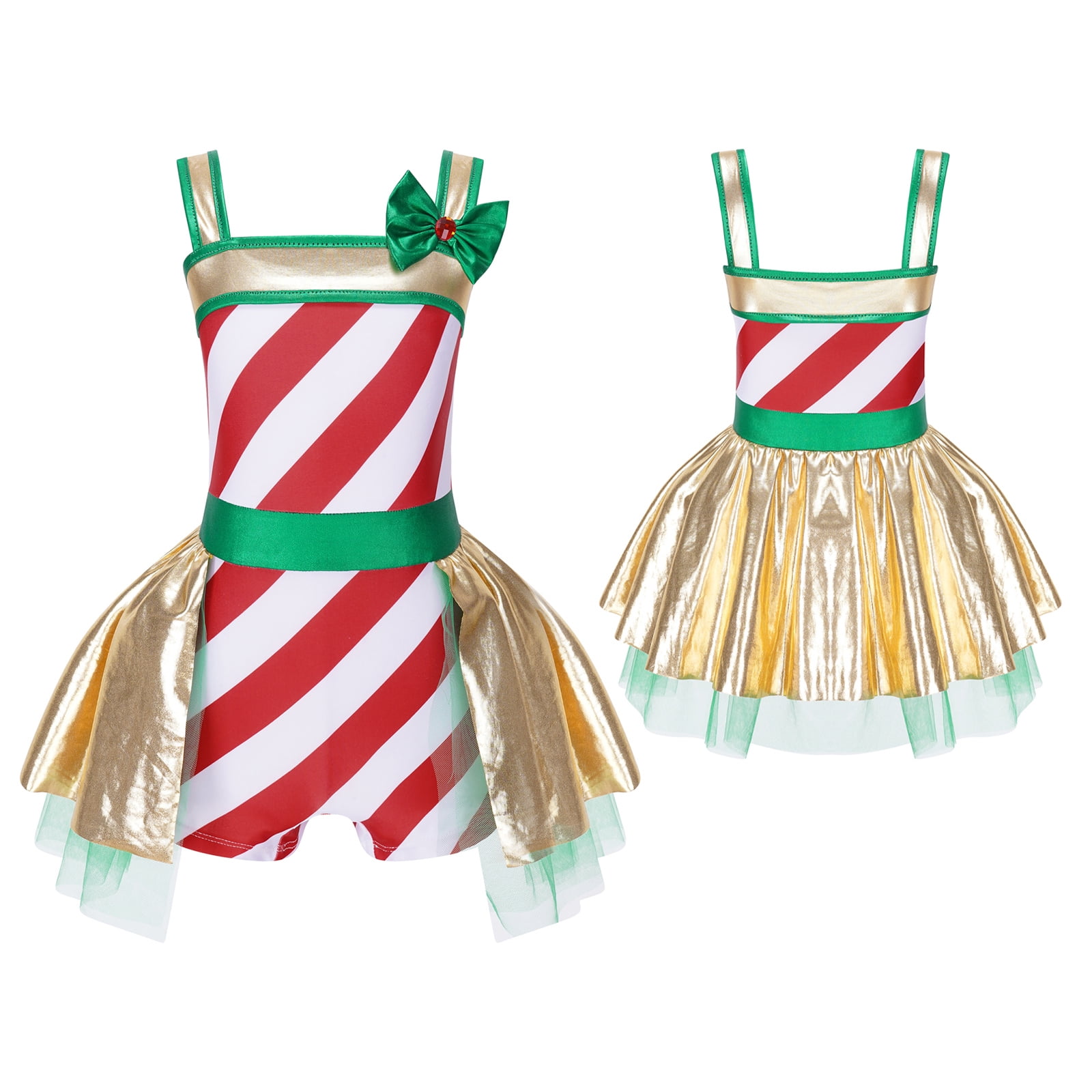 renvena Kids Girls Sleeveless Striped Candy Cane Costume Christmas ...