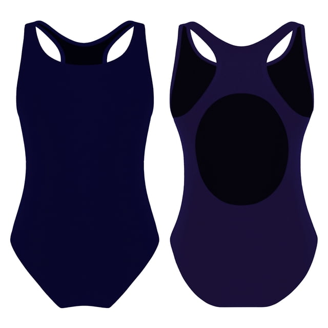 renvena Kids Girls Solid Color One Piece Swimsuit Racer Back Sporty ...