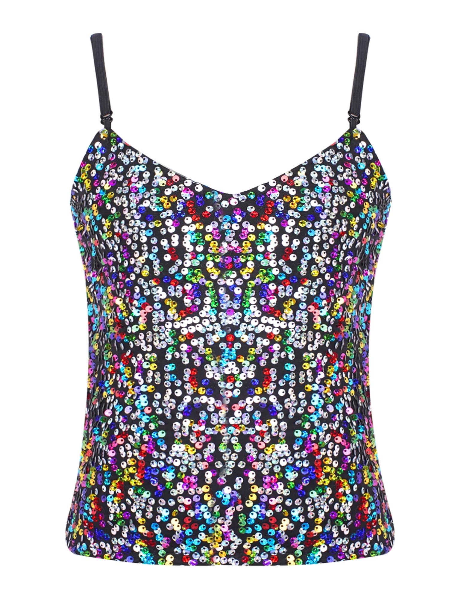 renvena Kids Girls Sparkly Sequin Dance Crop Tops Tank Camisole Straps ...