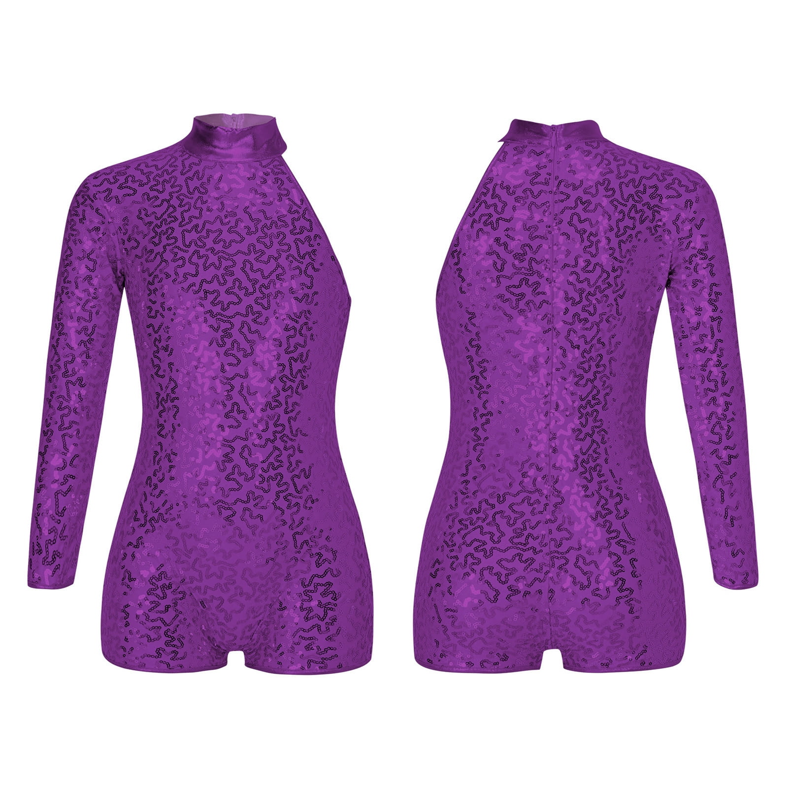 renvena Kids Girls Sparkly Single Long Sleeves Ballet Gymnastic Leotard ...