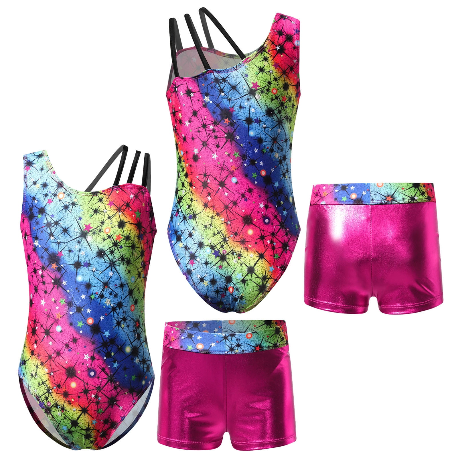 renvena Kids Girls Two Piece Unitard Leotard Stretchy Bodysuit ...