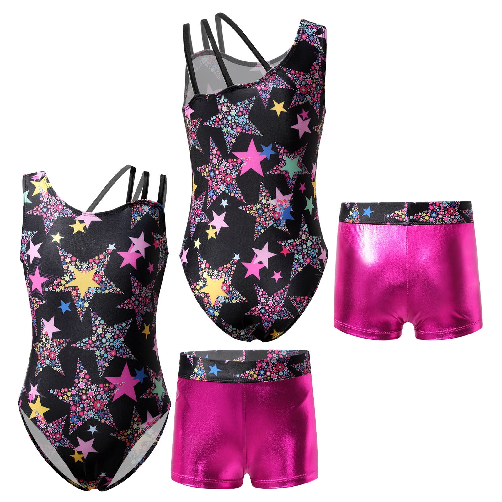 renvena Kids Girls Two Piece Unitard Leotard Stretchy Bodysuit ...