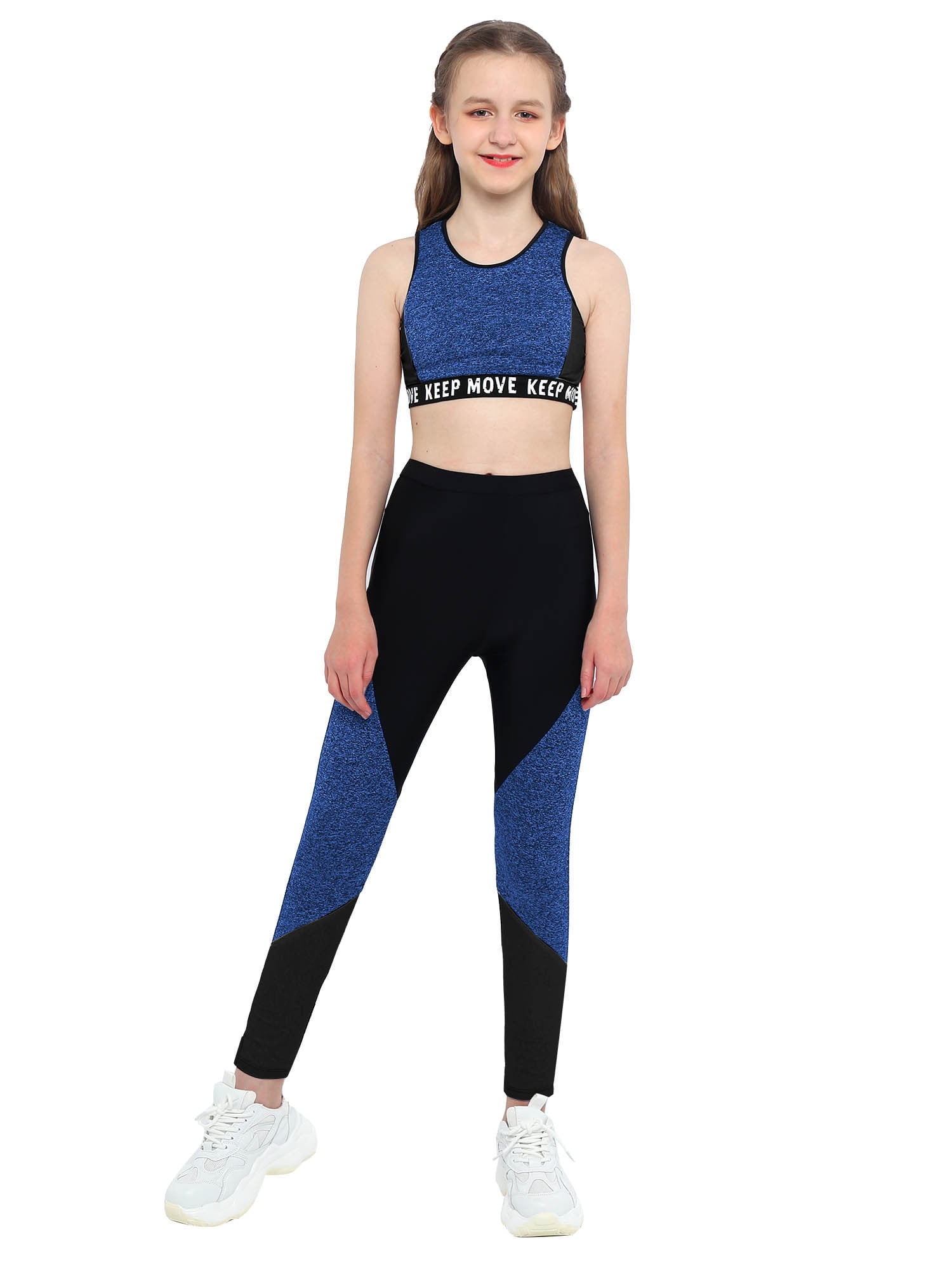 renvena Kids Girls Two Piece Yoga Sports Suit Crop Top with Athletic ...