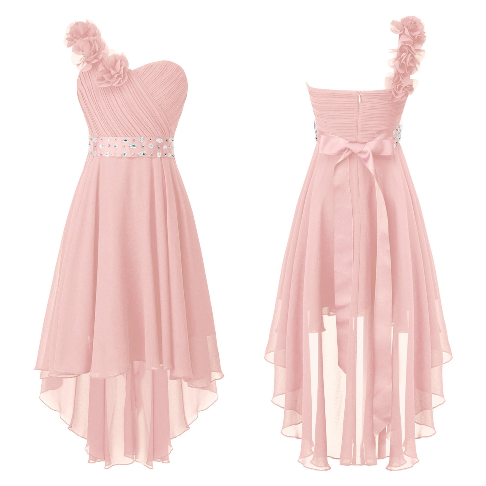 Renvena Kids One Shoulder High Low Flower Girl Dress with Detachable ...