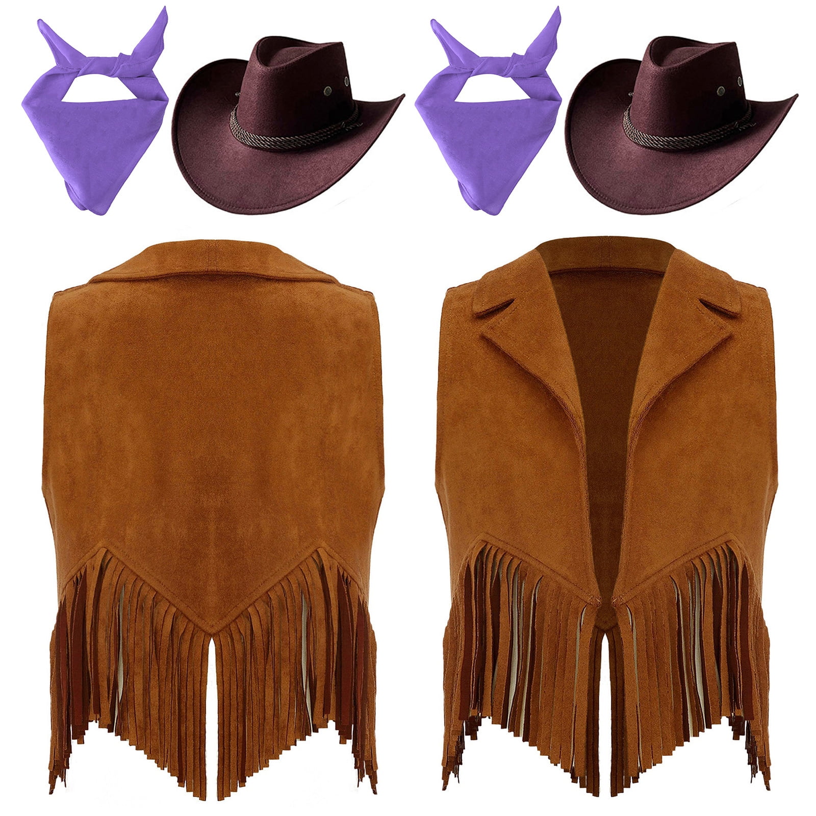 renvena Kids Western Cowgirls Outfits Open Front Waistcoat Tops with ...