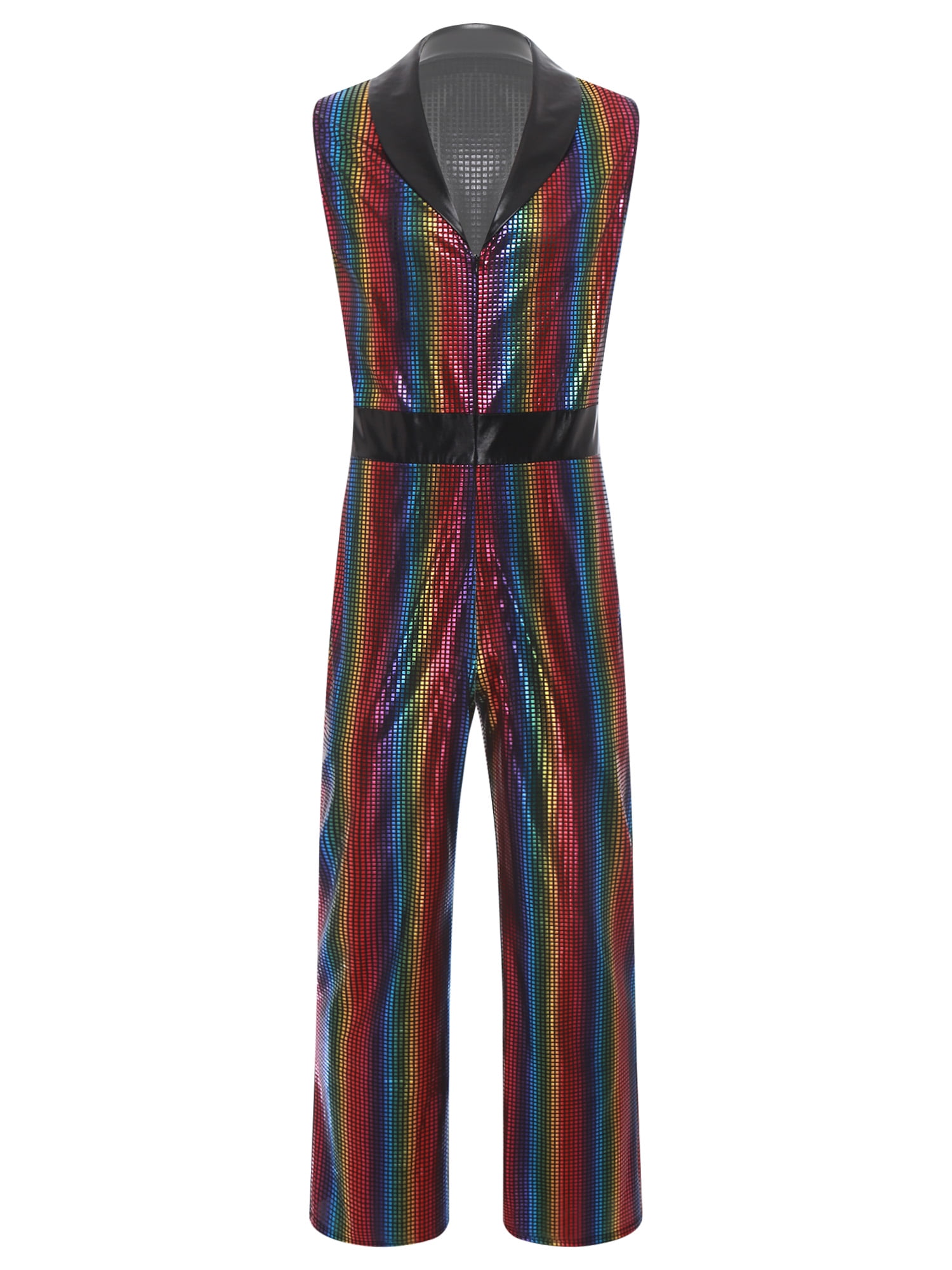 renvena Men's 1920s Metallic Disco Jumpsuit Sleeveless V-Neck Lapel ...