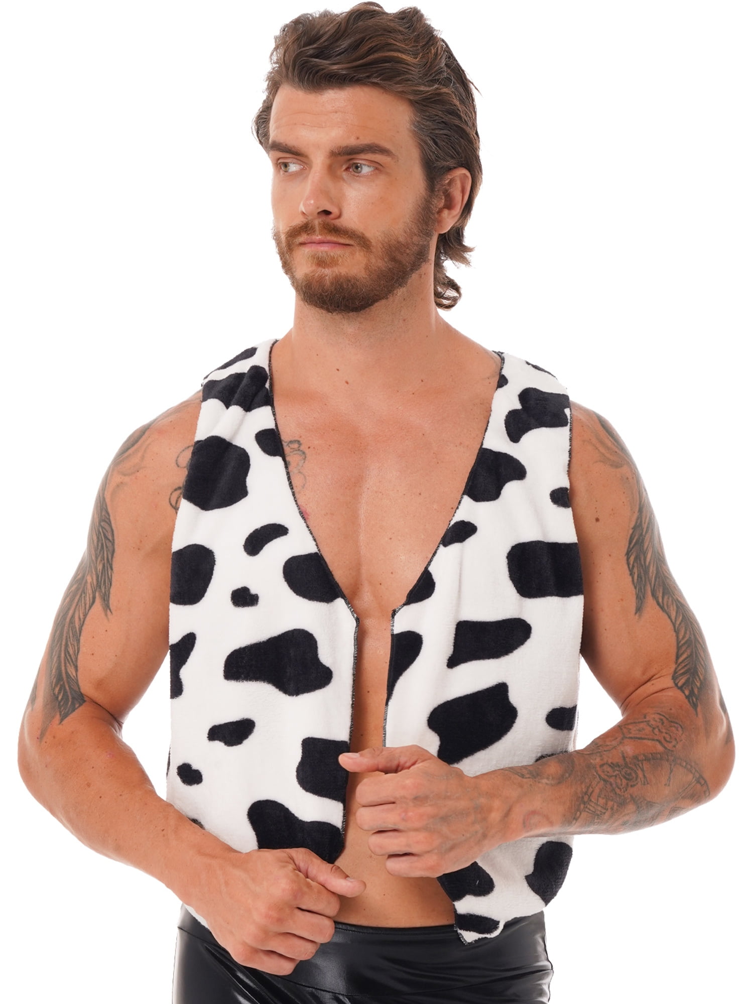 renvena Men's Cow Printed Vest Party V-Neck Waistcoat Cardigan Tops ...