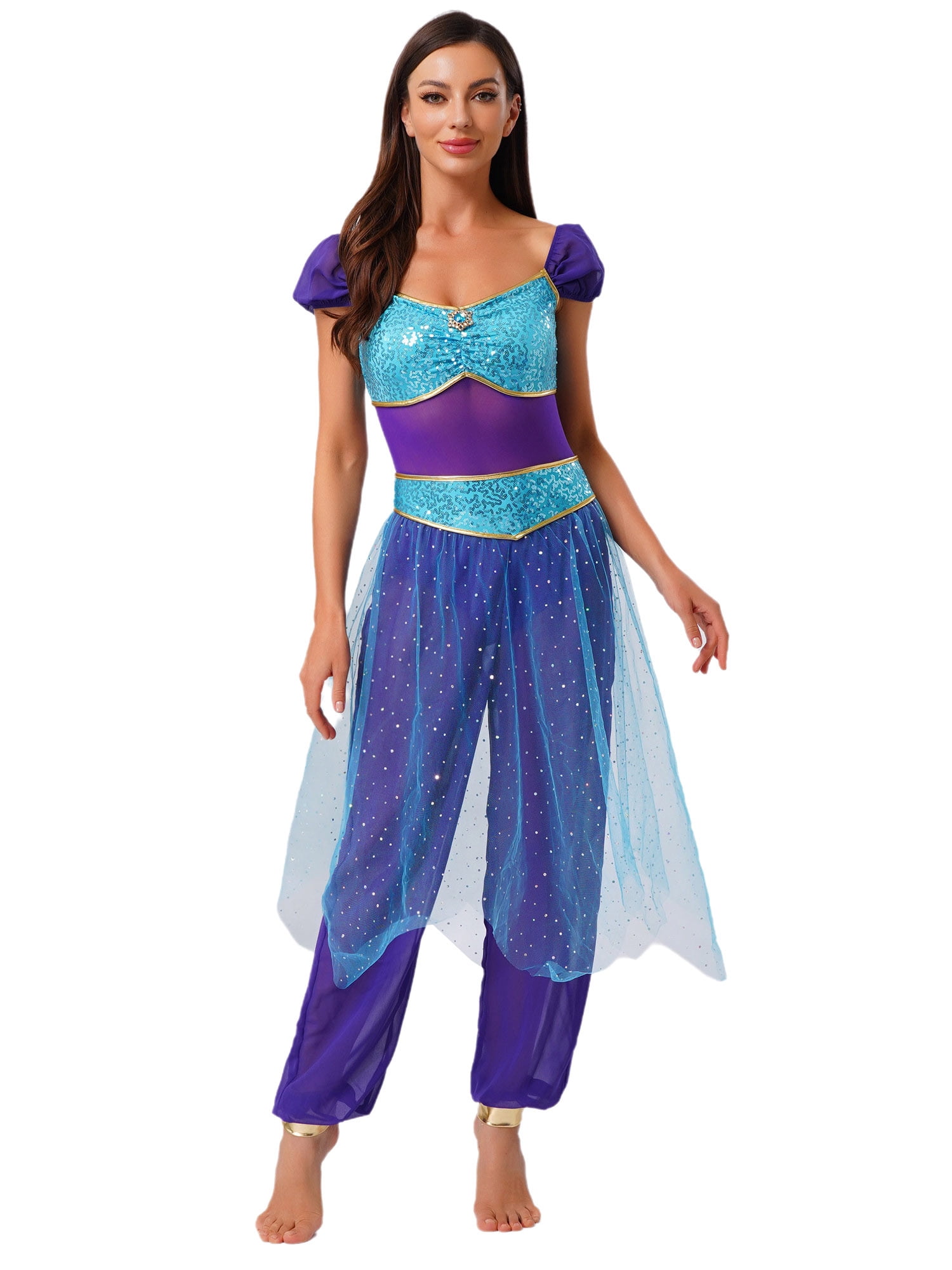 renvena Women's Arabian Princess Shiny Sequin Belly Dance Halloween ...