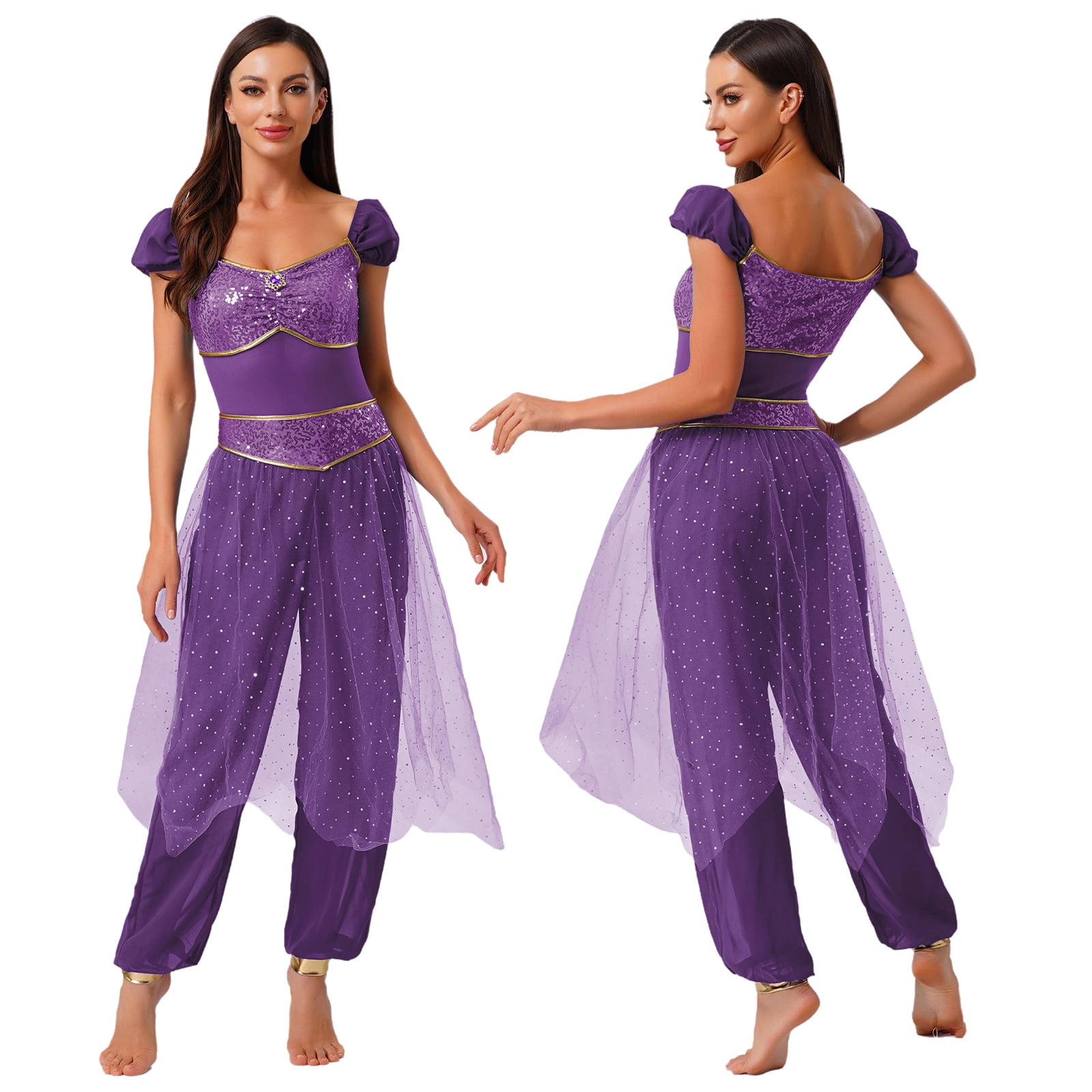 renvena Women's Arabian Princess Shiny Sequin Belly Dance Halloween ...