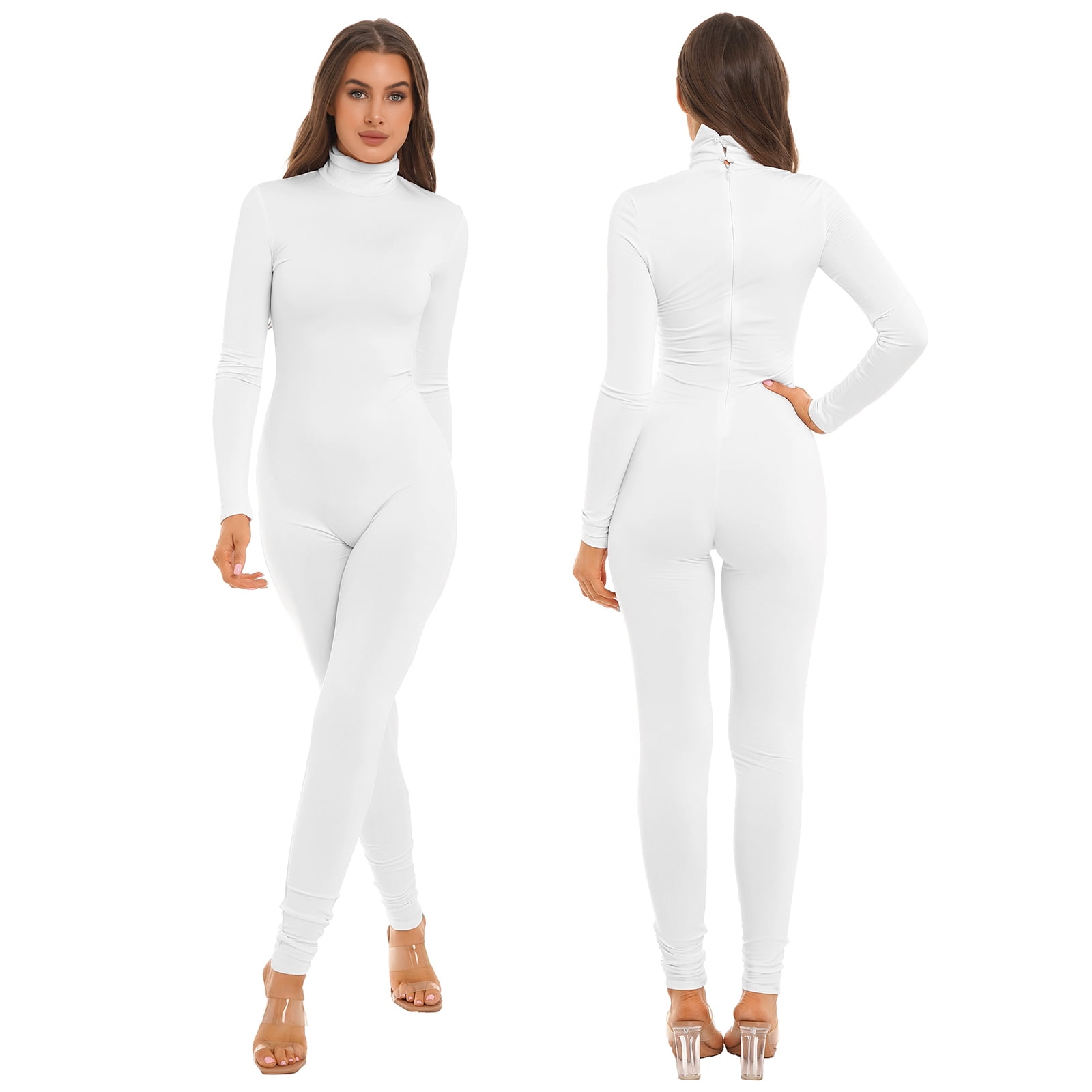 renvena Women's High Neck One Piece Unitard Bodysuit Long Sleeves ...