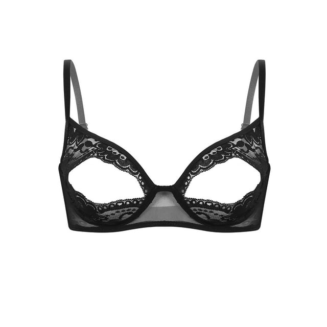 Renvena Womens Lace Floral Portrait Open Tip Bra Wire Free Unlined