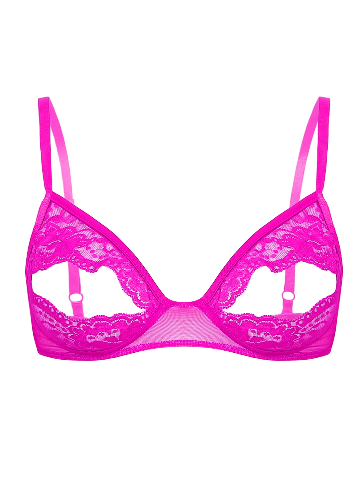 Renvena Womens Lace Floral Portrait Open Tip Bra Wire Free Unlined Push Up Triangle Bralette
