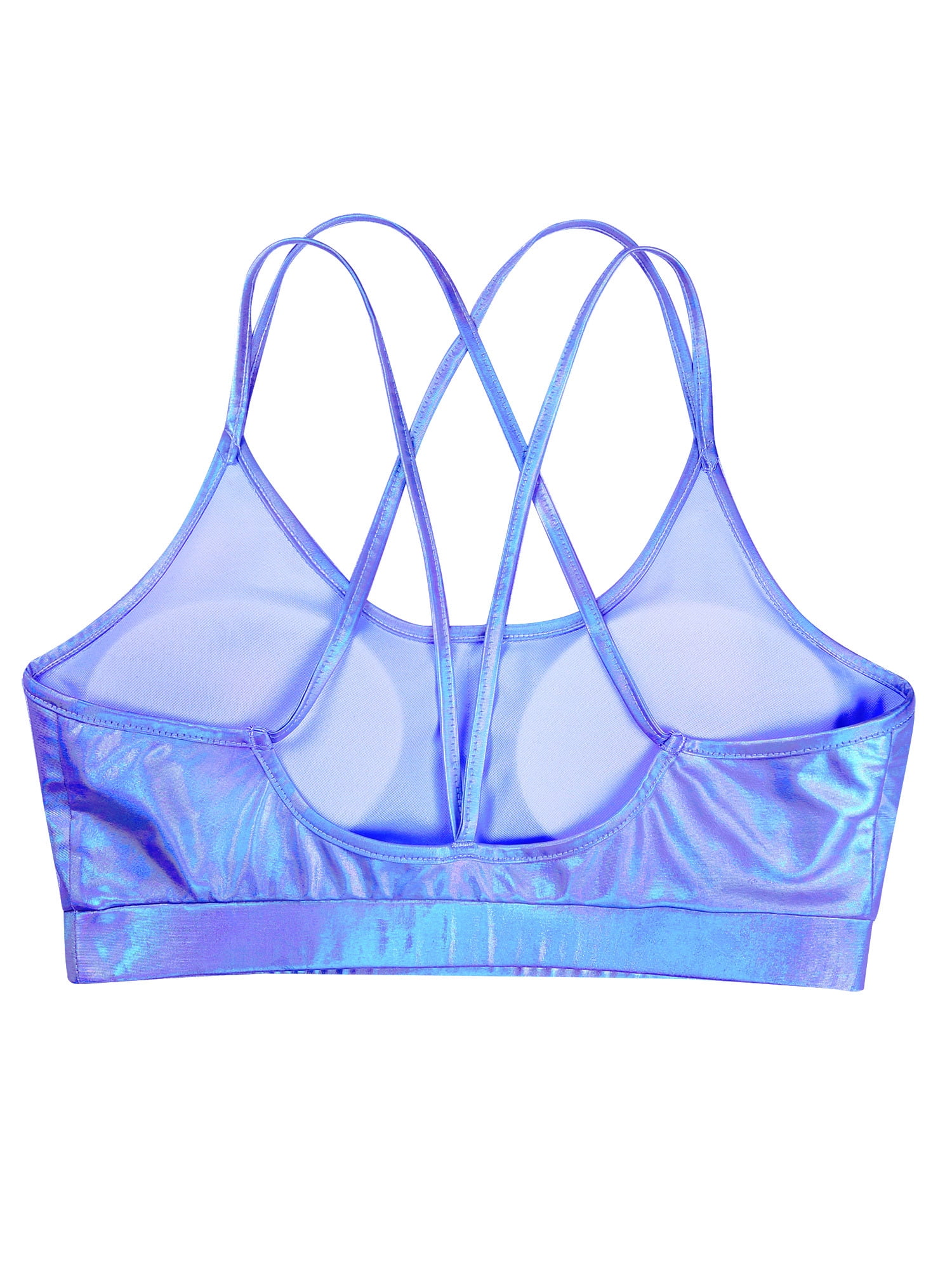 renvena Womens Strappy Shiny Metallic Rave Dance Cropped Tops Bra ...