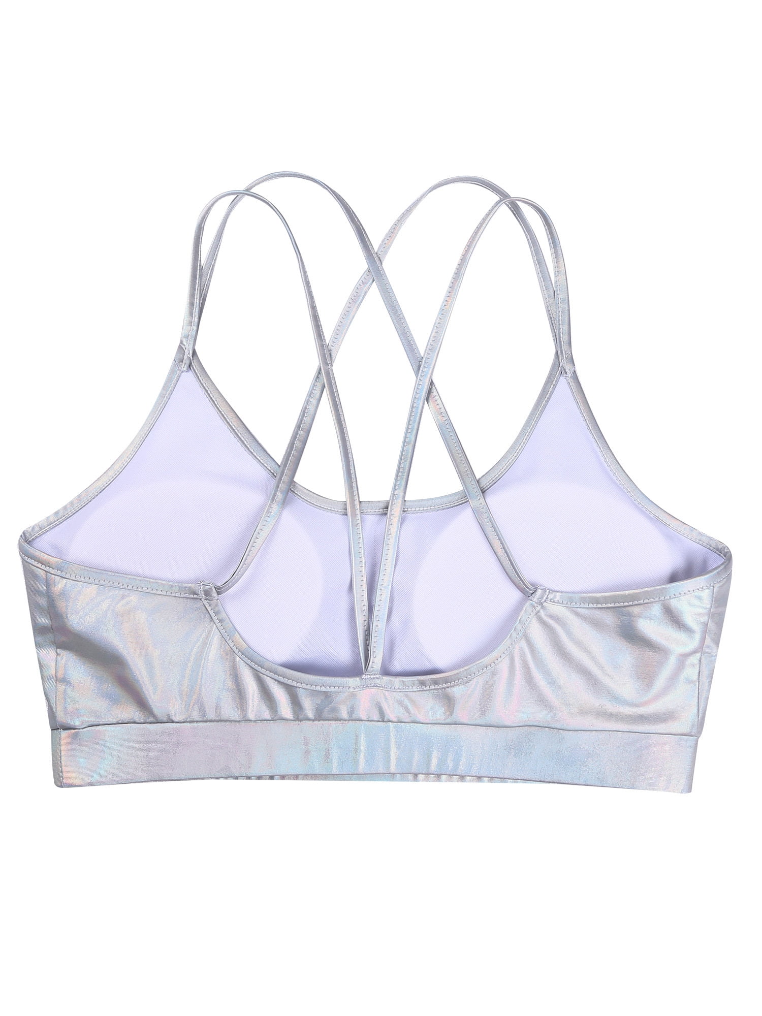 renvena Womens Strappy Shiny Metallic Rave Dance Cropped Tops Bra ...