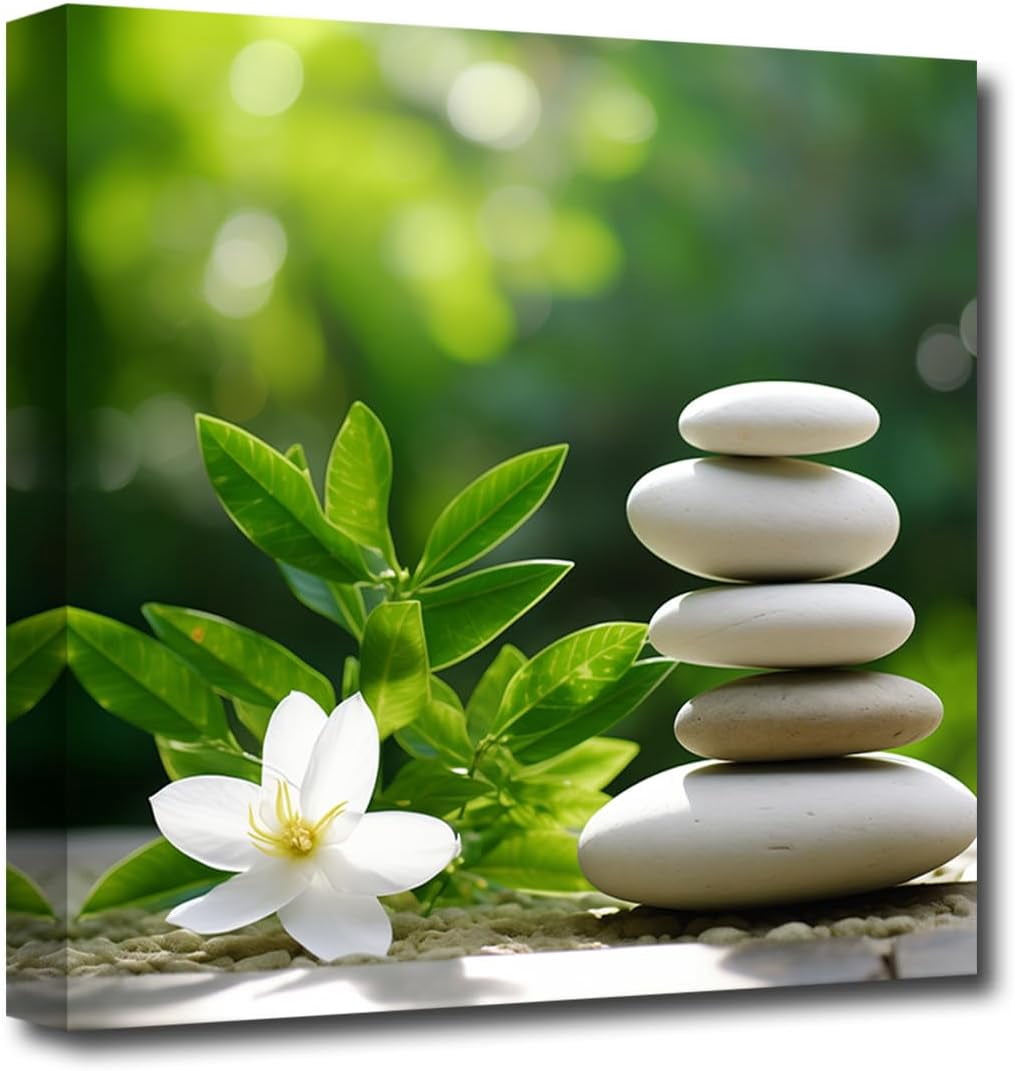 reree Zen Canvas Wall Art Bathroom Decor Pebbles Stone and White Orchid ...