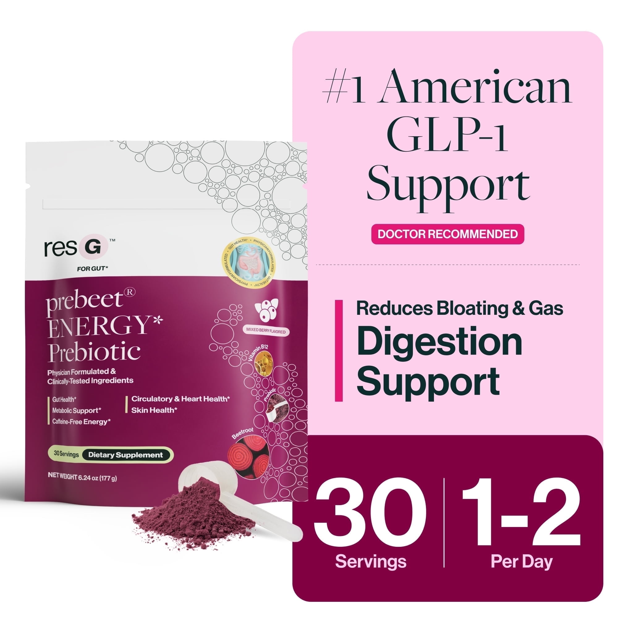 ResBiotic Prebeet ENERGY, Vegan Prebiotic Drink, Beet Root Powder ...