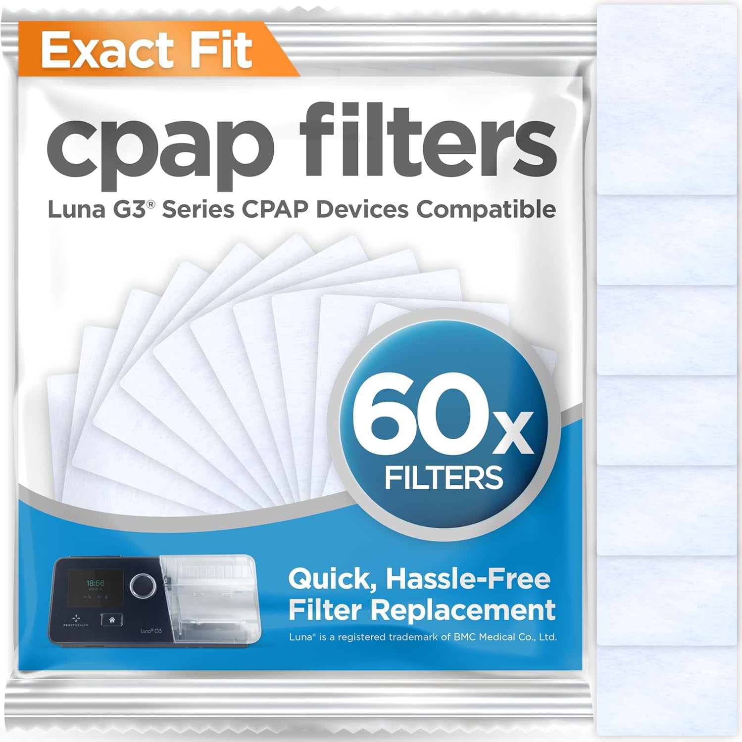 resplabs CPAP Filters for React Health Luna G3, 60 Pack Disposable ...