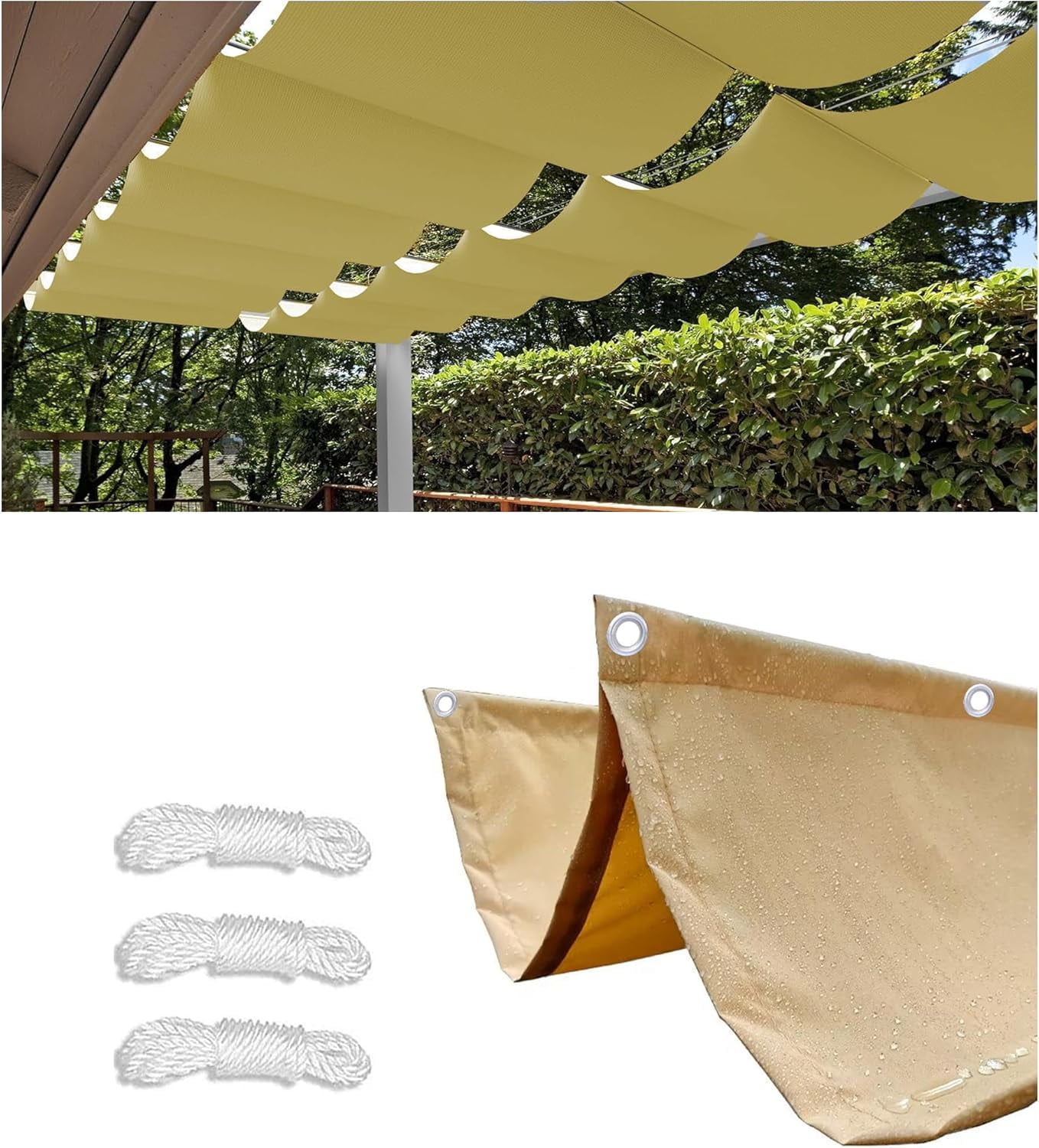 retractable wave shade cloth waterproof 5x15 ft sun shade sail ...