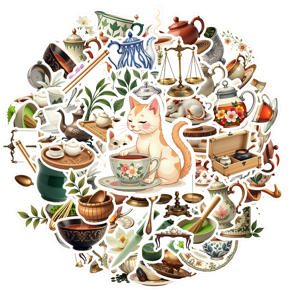 retro Tea Theme Stickers Stickers, Waterproof Tea Theme Stickers ...