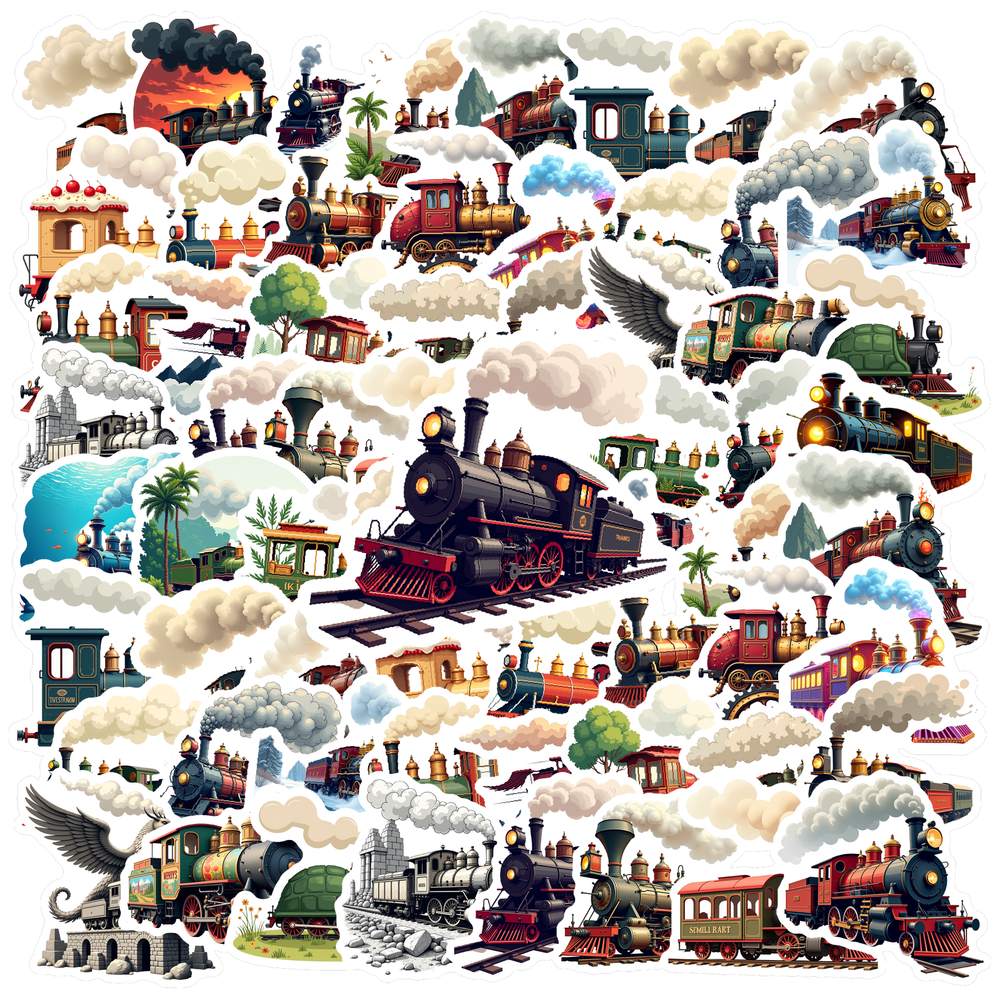 retro Train Stickers, Waterproof Train Sticker for Water Bottle Laptop ...