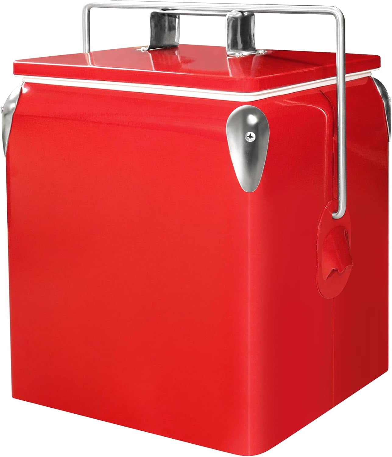 retro ice chest cooler with bottle opener 13l (14qt), stainless steel ...