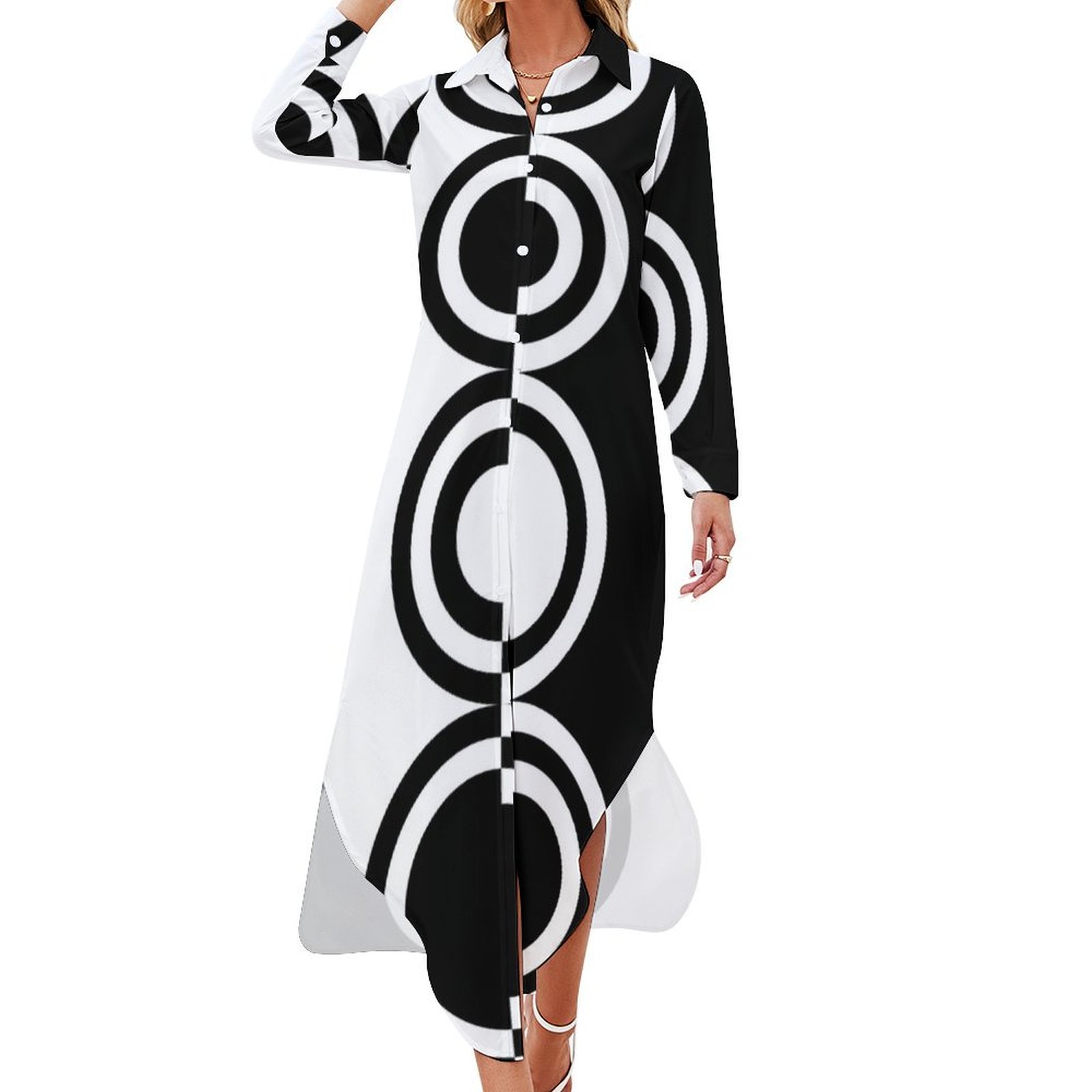 retro sixties mod contrast circles 60s design Long Sleeved Shirt Dress ...